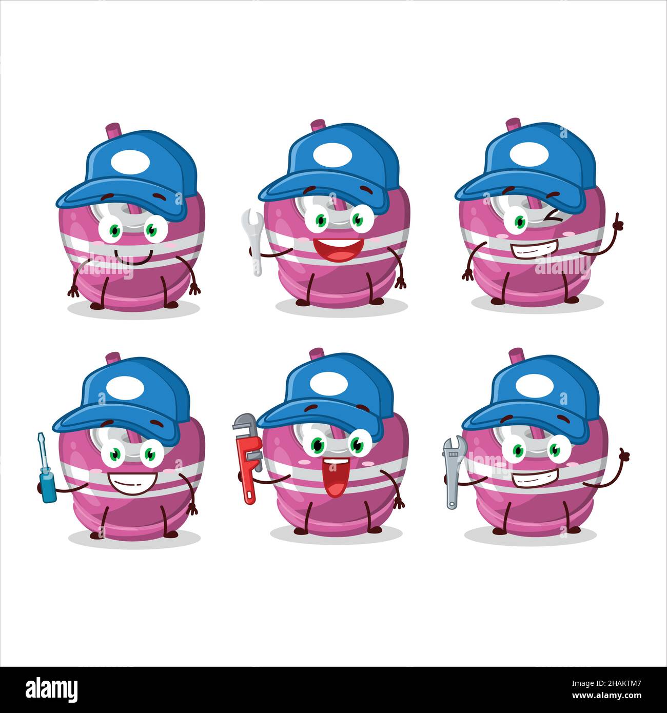 mechanic pink sugar candy cute mascot character with pliers. Vector ...