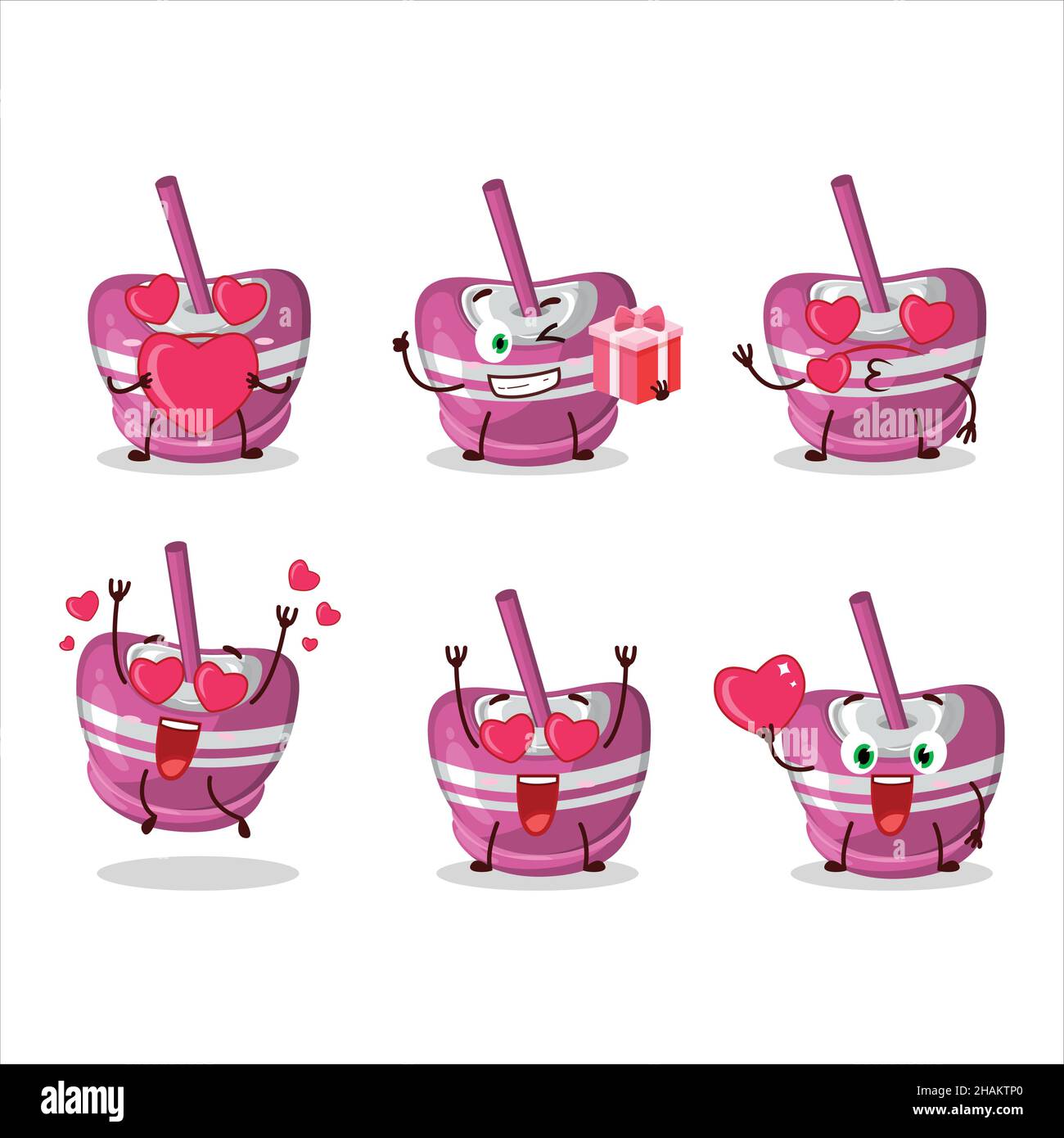 Pink sugar candy cartoon character with love cute emoticon. Vector ...