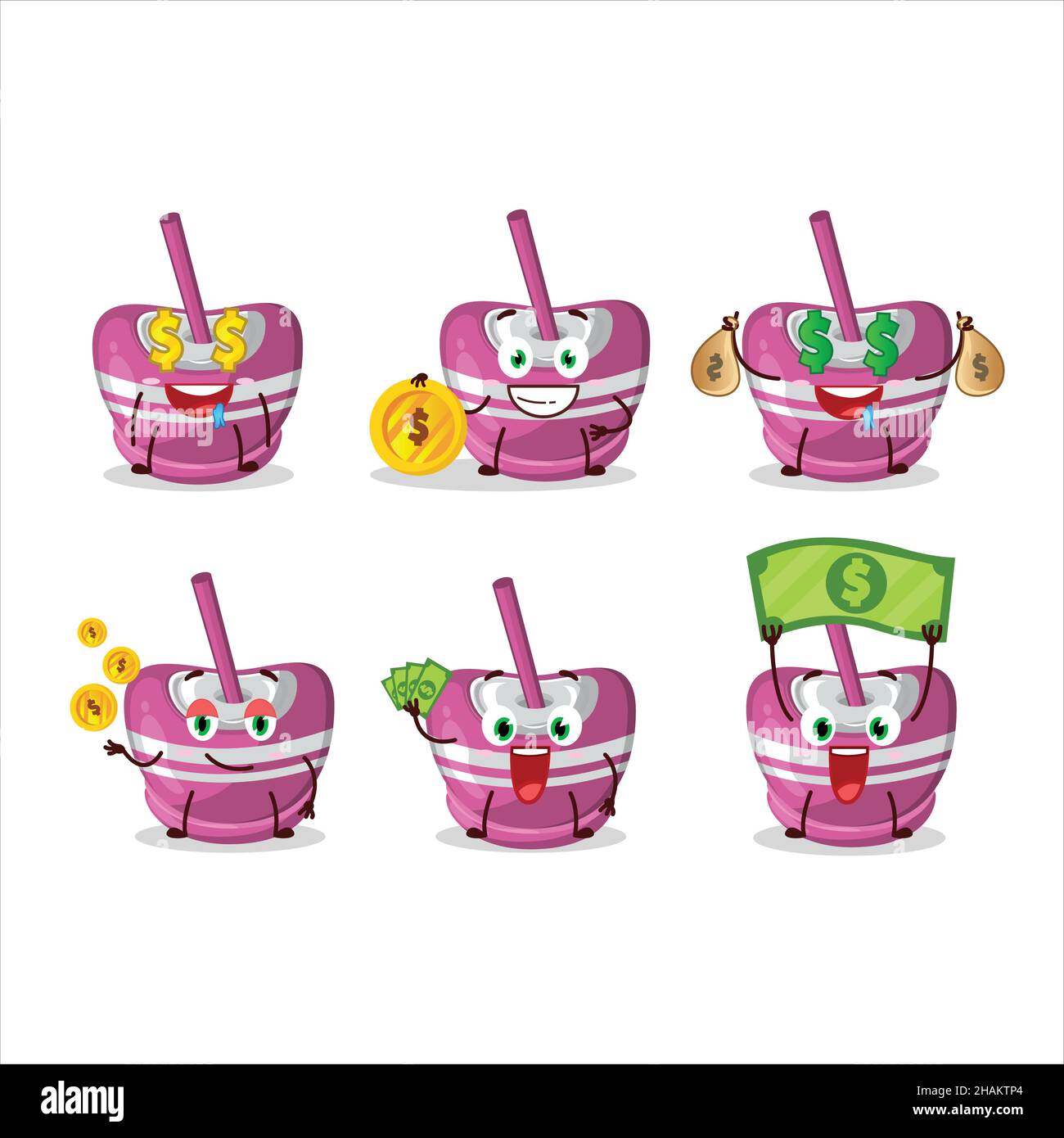Pink sugar candy cartoon character with cute emoticon bring money ...
