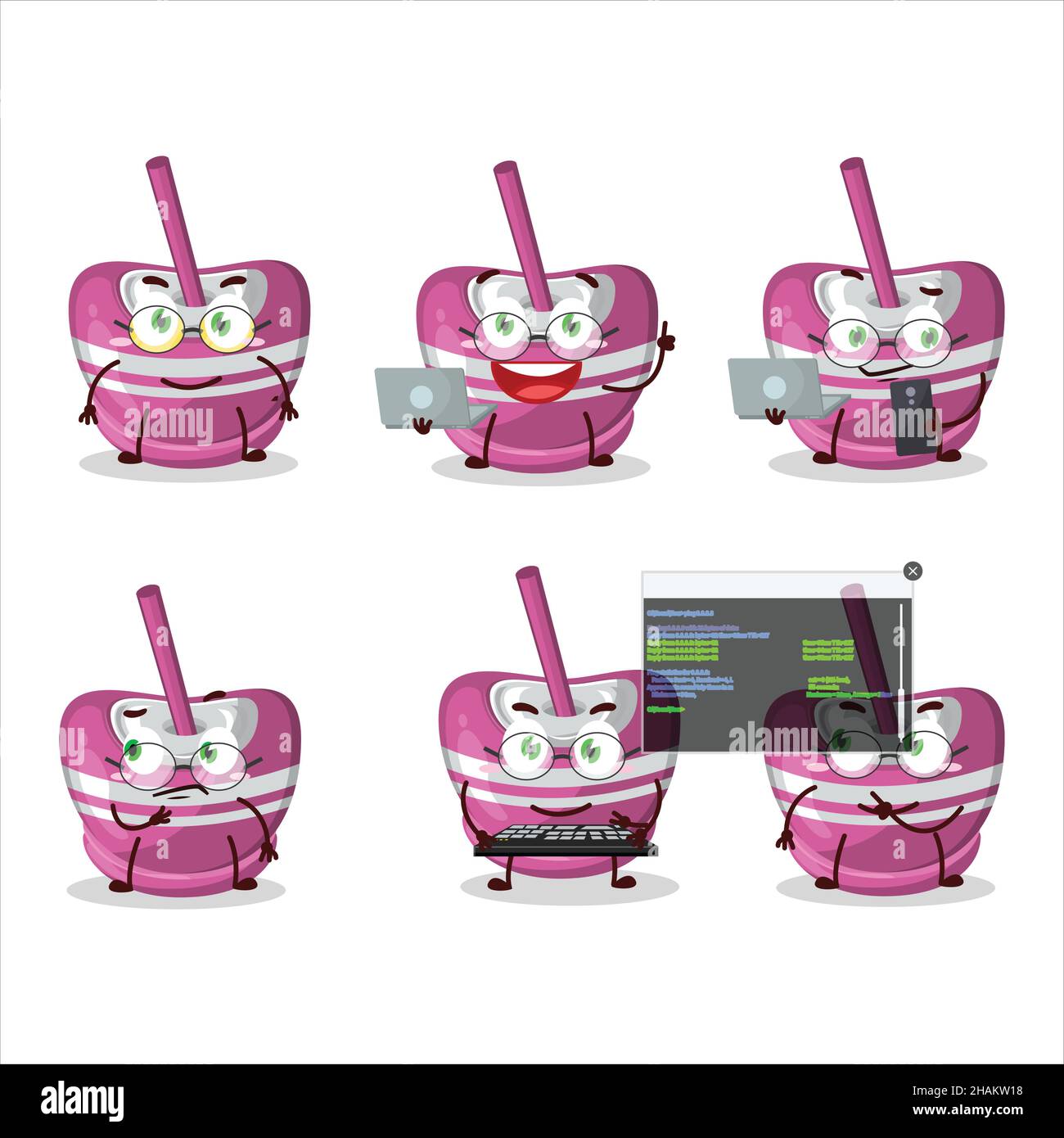 Pink sugar candy Programmer cute cartoon character with. Vector ...