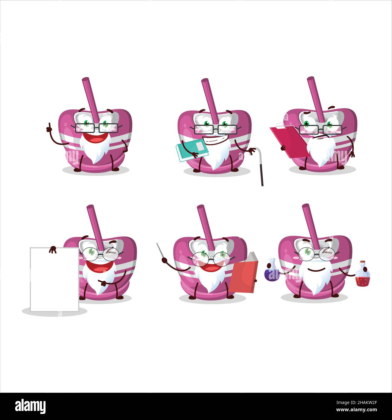 Professor pink sugar candy academic cartoon character working on ...