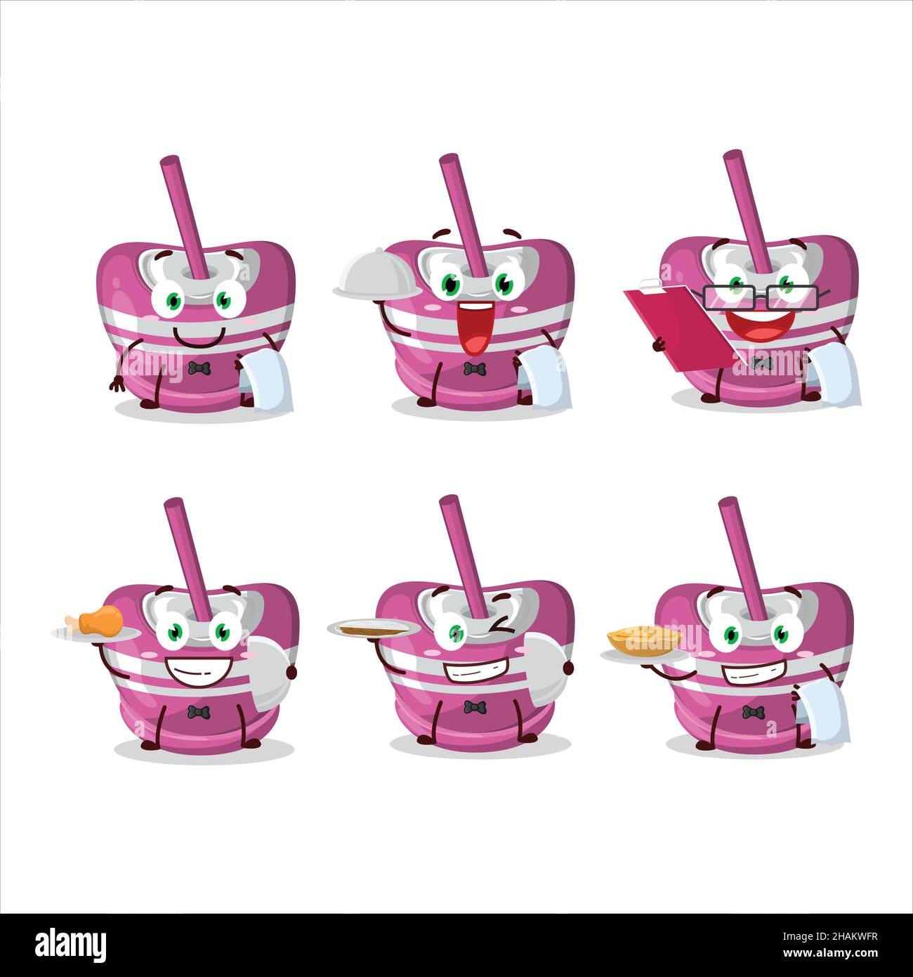 happy pink sugar candy waiter cartoon character holding a plate. Vector ...