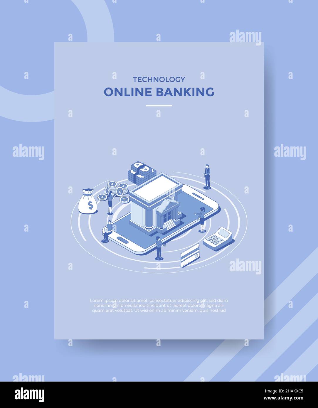 online banking concept for template banner and flyer with isometric ...