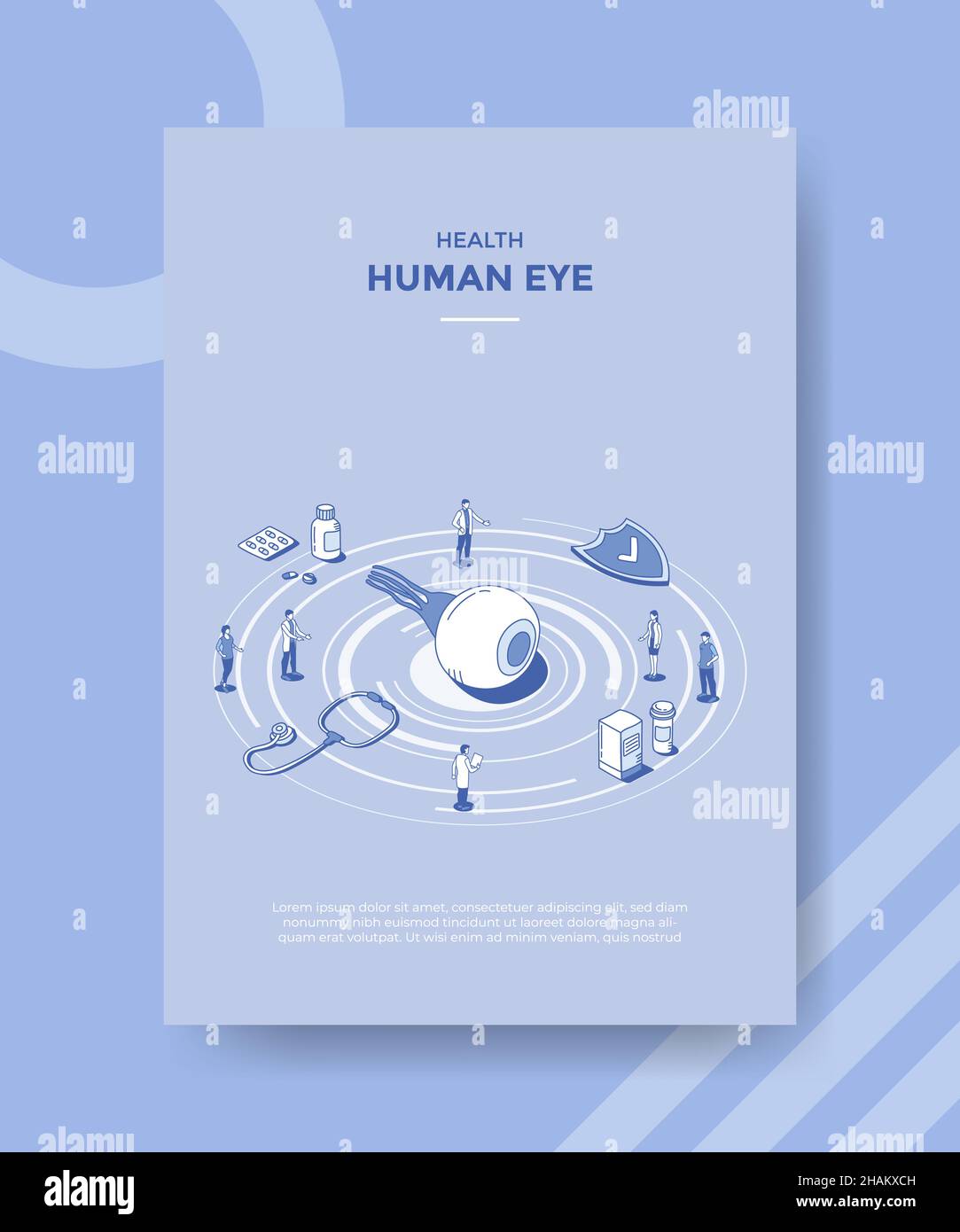human eye health concept for template banner and flyer with isometric ...