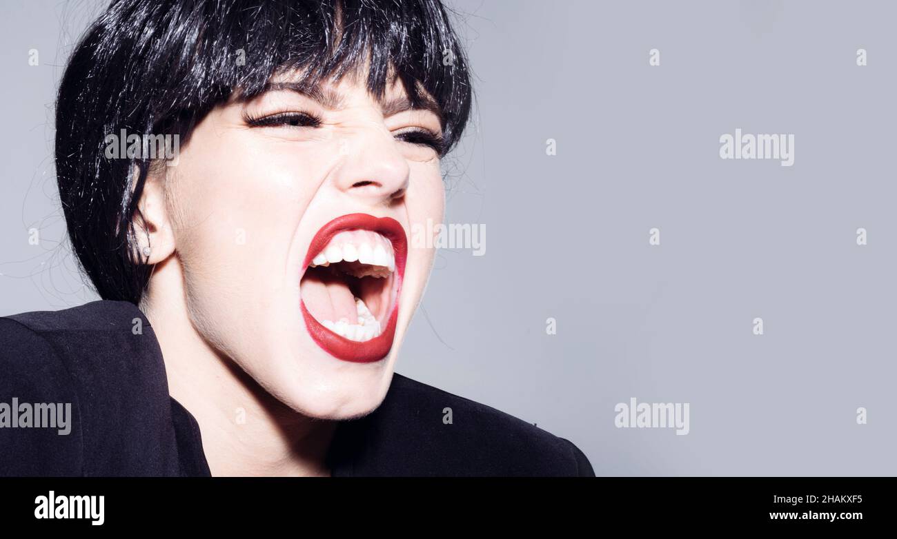 Excited angry woman screaming and shouting. Human emotions, facial ...