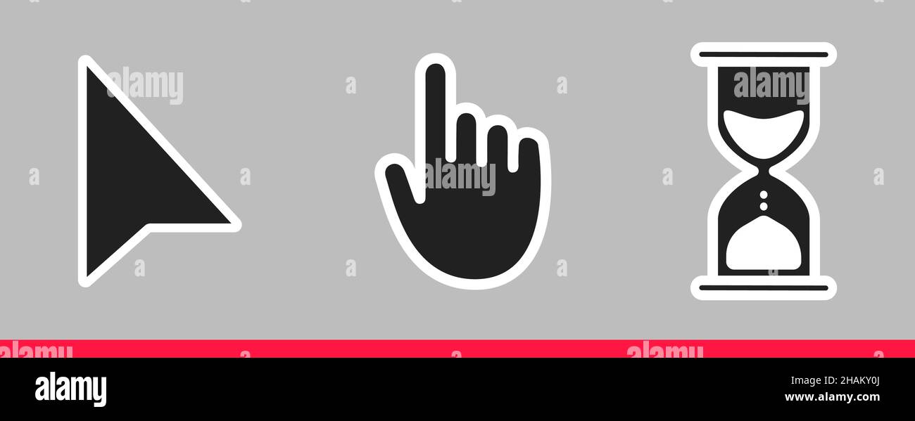 White hourglass loading clock, pointer hand and arrow mouse cursors Stock Vector Image & Art - Alamy