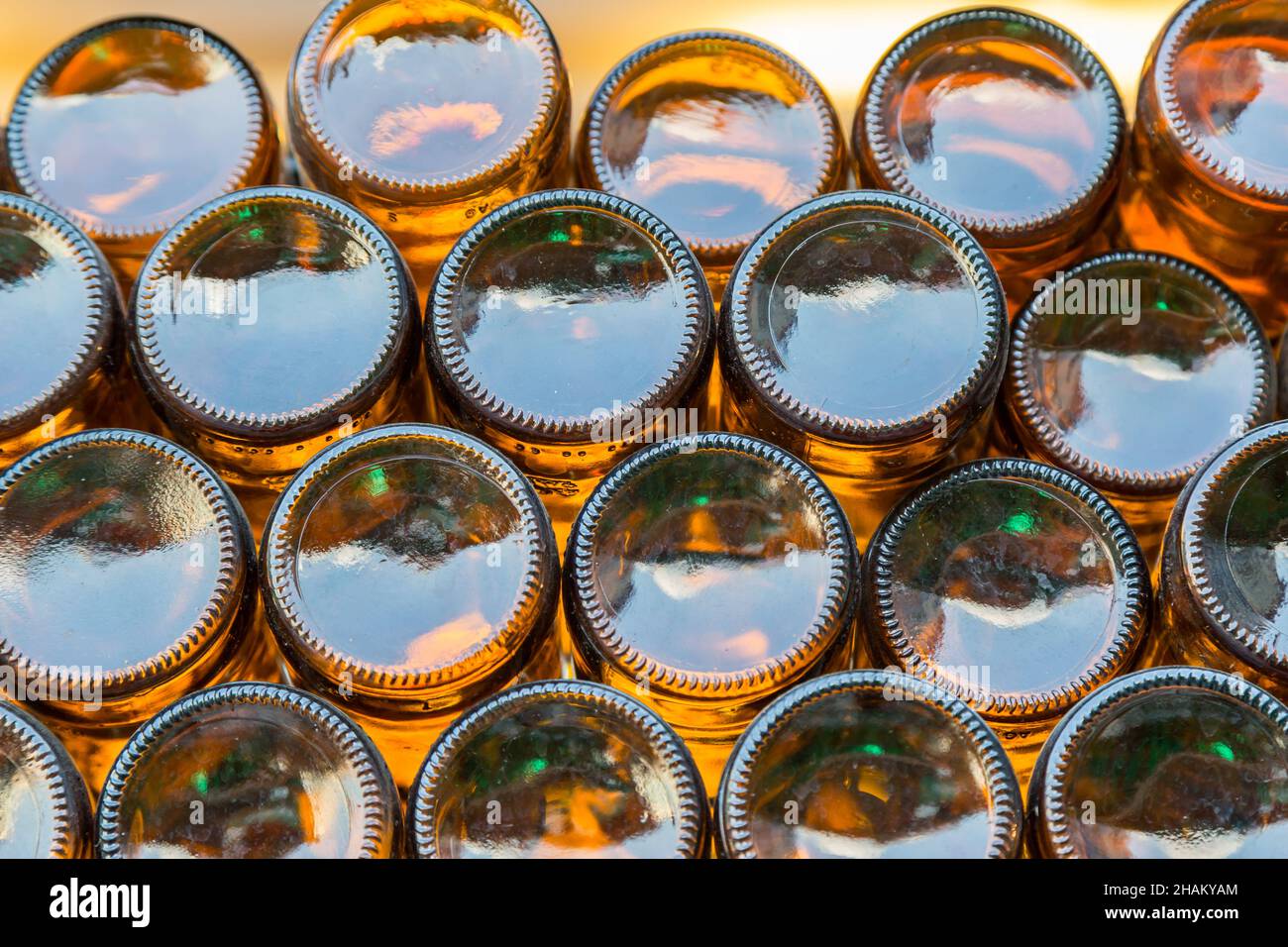 Row of bottom beer bottle background Stock Photo - Alamy