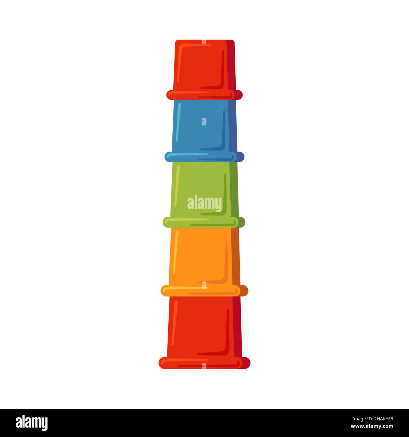 Multicolored children pyramid with plastic cup. Baby multicolored ...