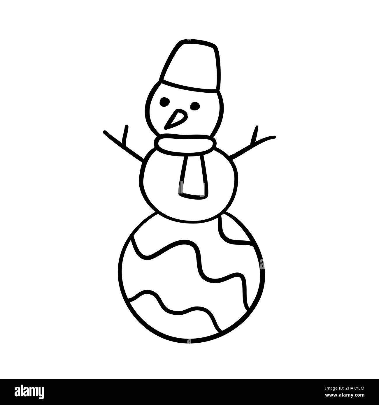 Cute winter snowman in doodle style. Hand drawn snowman with scarf ...