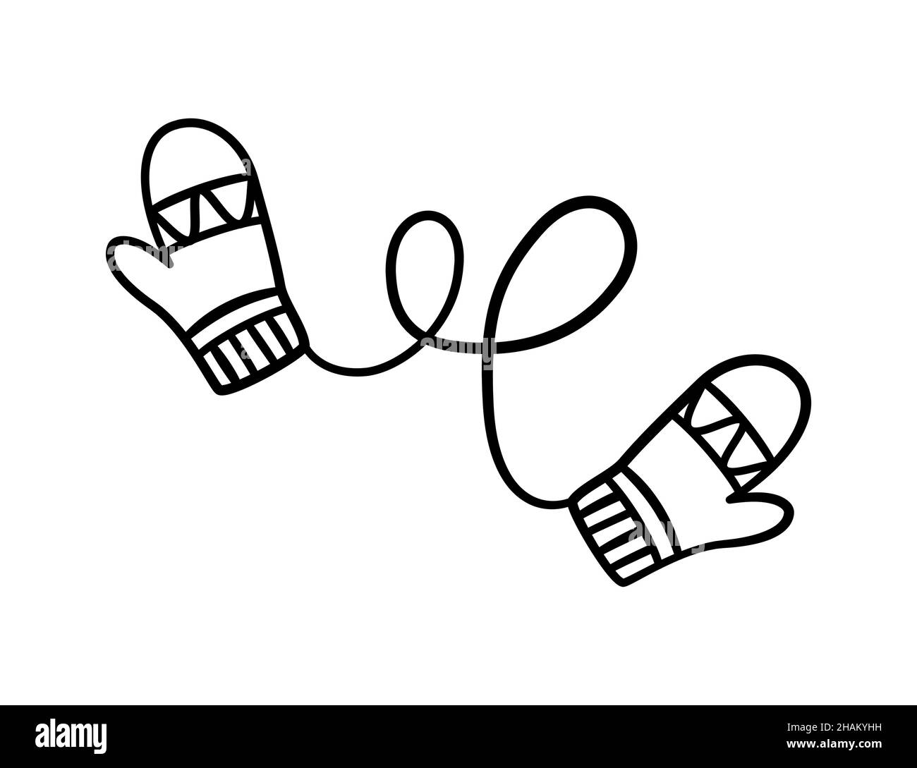 Winter hand drawn mittens. Cute cozy mittens in doodle style. Children ...