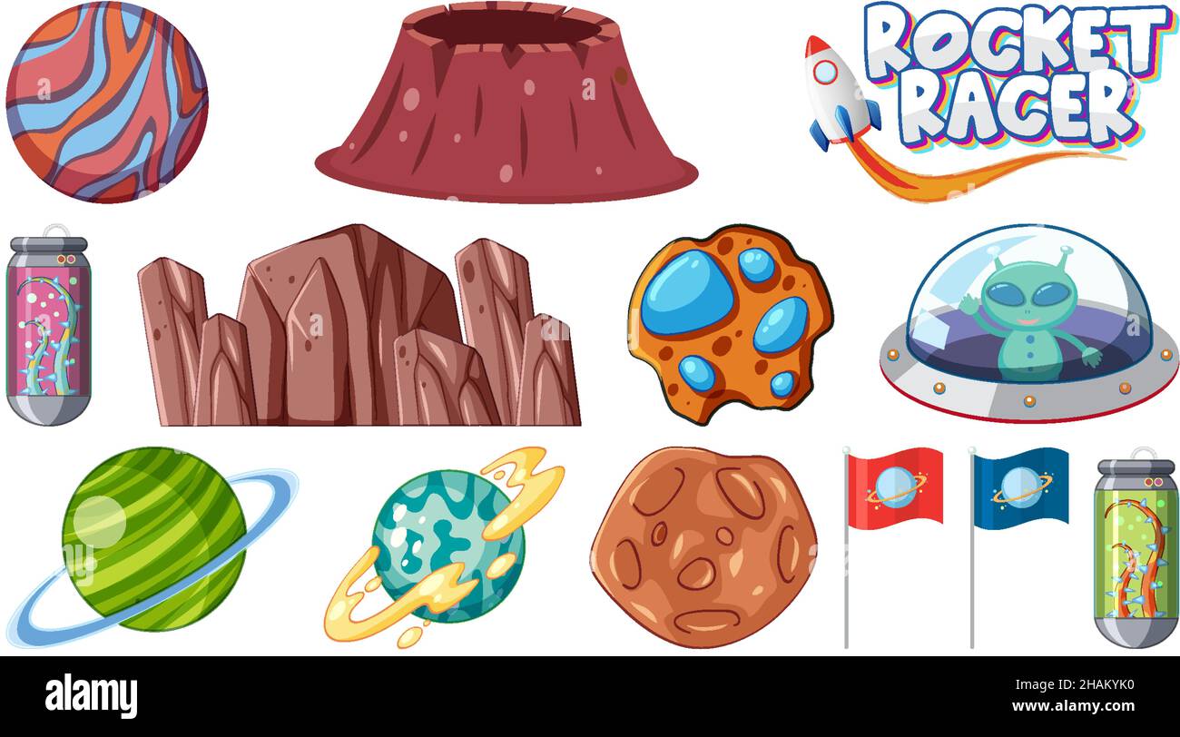 Set of isolated fantasy space objects illustration Stock Vector Image ...