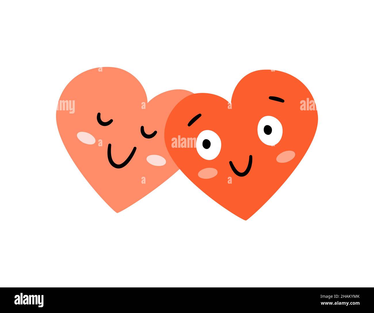 Cute couple of hearts kawaii characters. Hand drawn pair of hearts ...