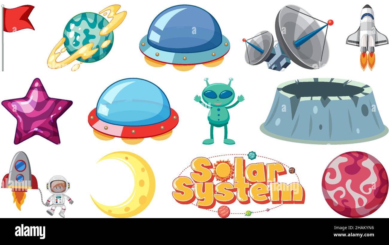 Set of isolated fantasy space objects illustration Stock Vector Image ...
