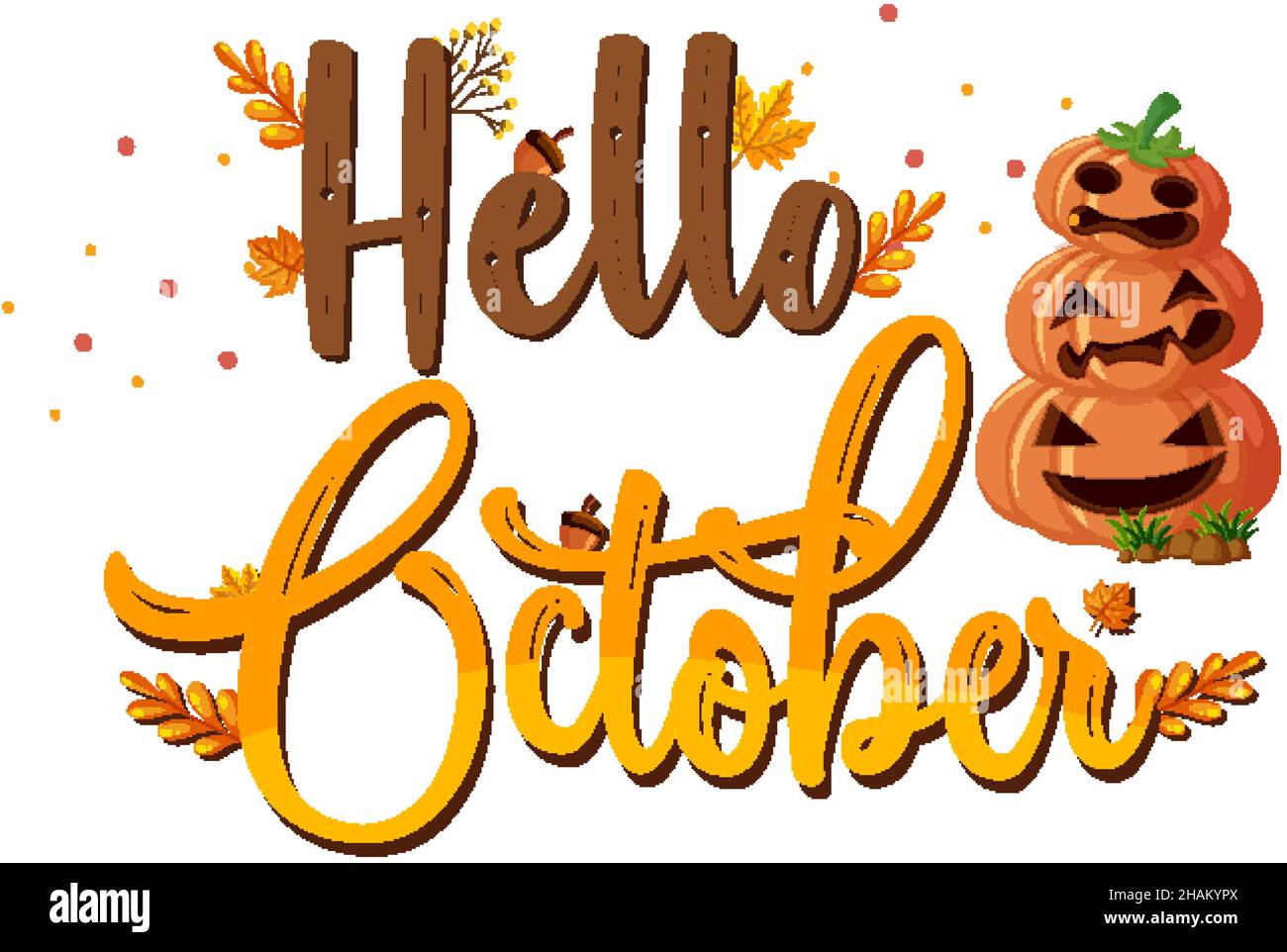 Hello October with ornate of autumn leaves illustration Stock Vector ...