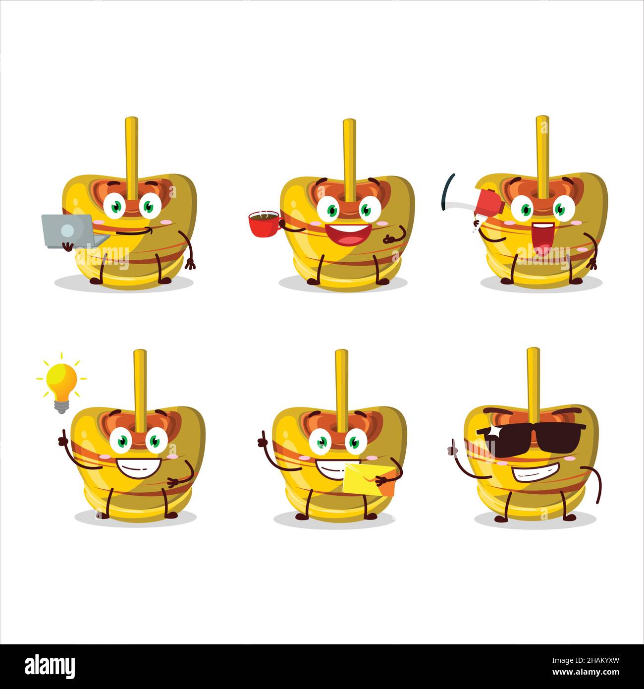 Yellow sugar candy cartoon character with various types of business ...