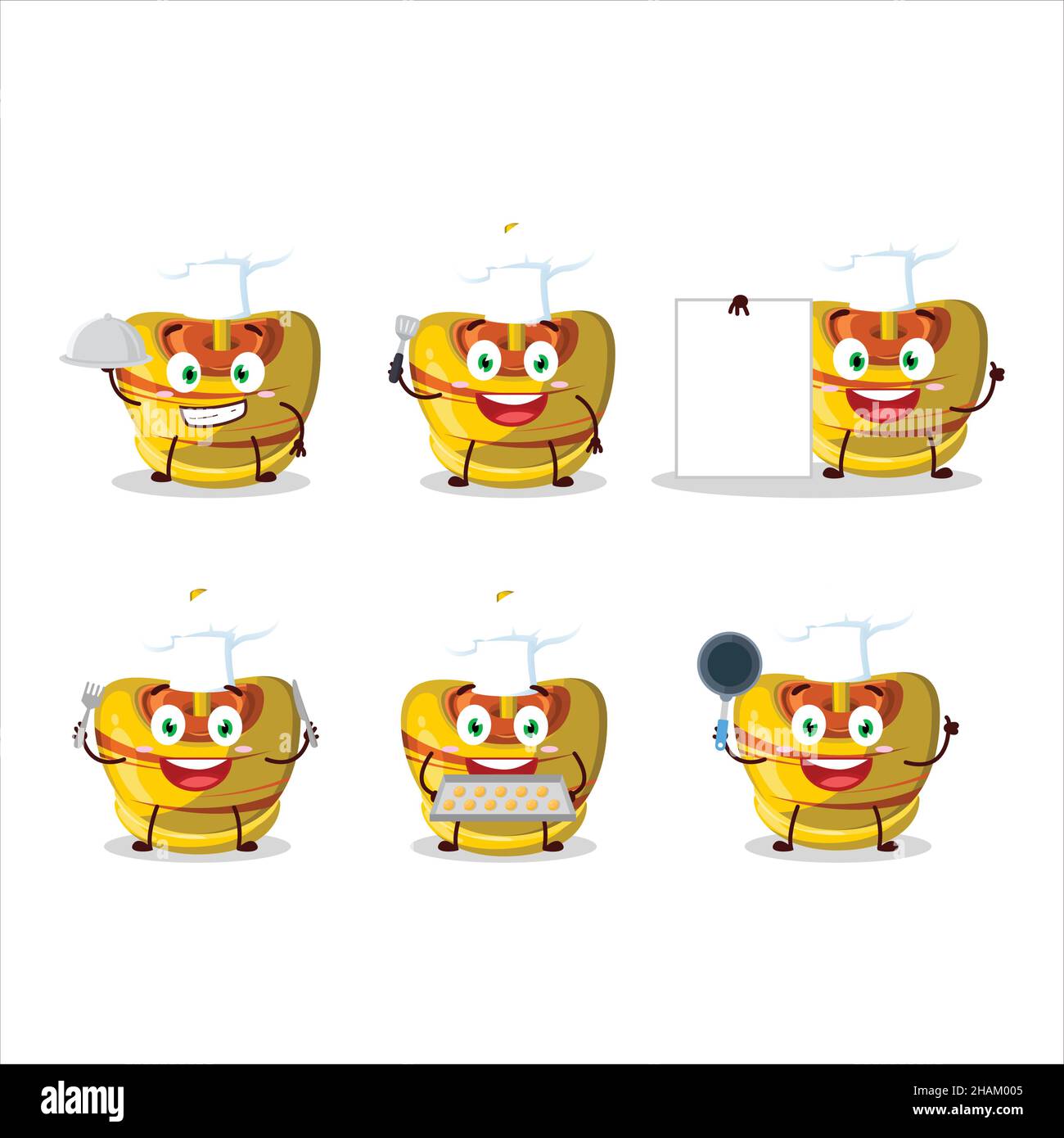 Cartoon character of yellow sugar candy with various chef emoticons ...