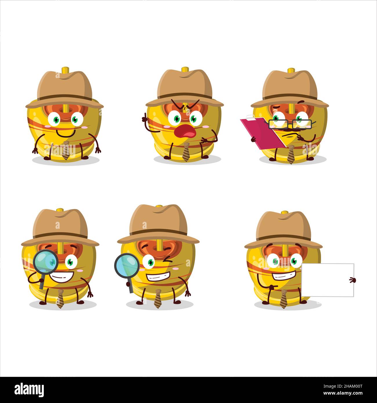 Detective yellow sugar candy cute cartoon character holding magnifying ...