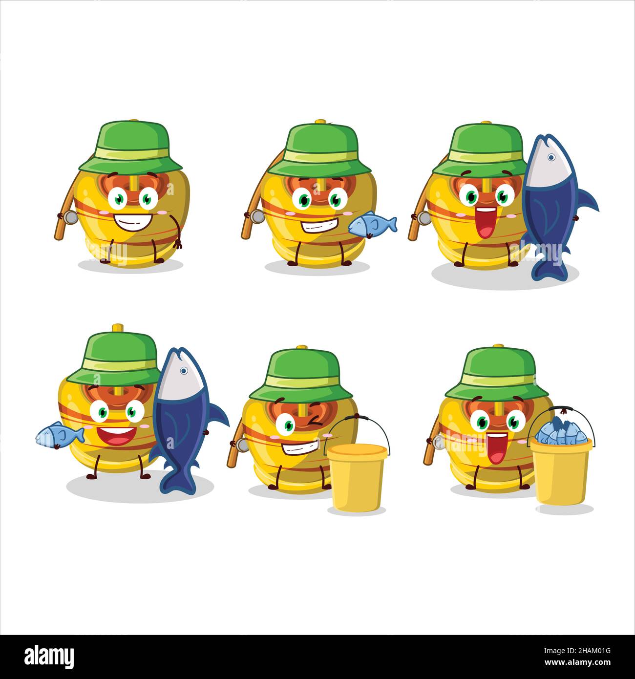 A fisherman yellow sugar candy cartoon picture catch a big fish. Vector ...