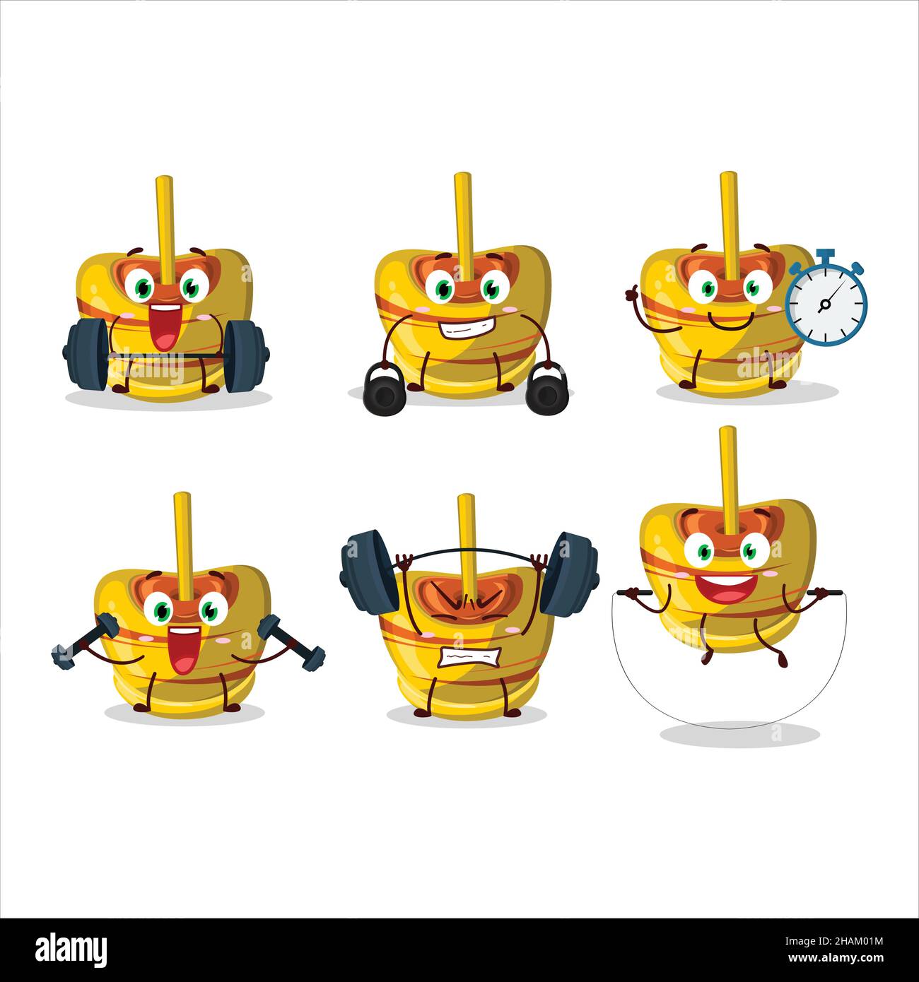 A healthy yellow sugar candy cartoon style trying some tools on Fitness ...