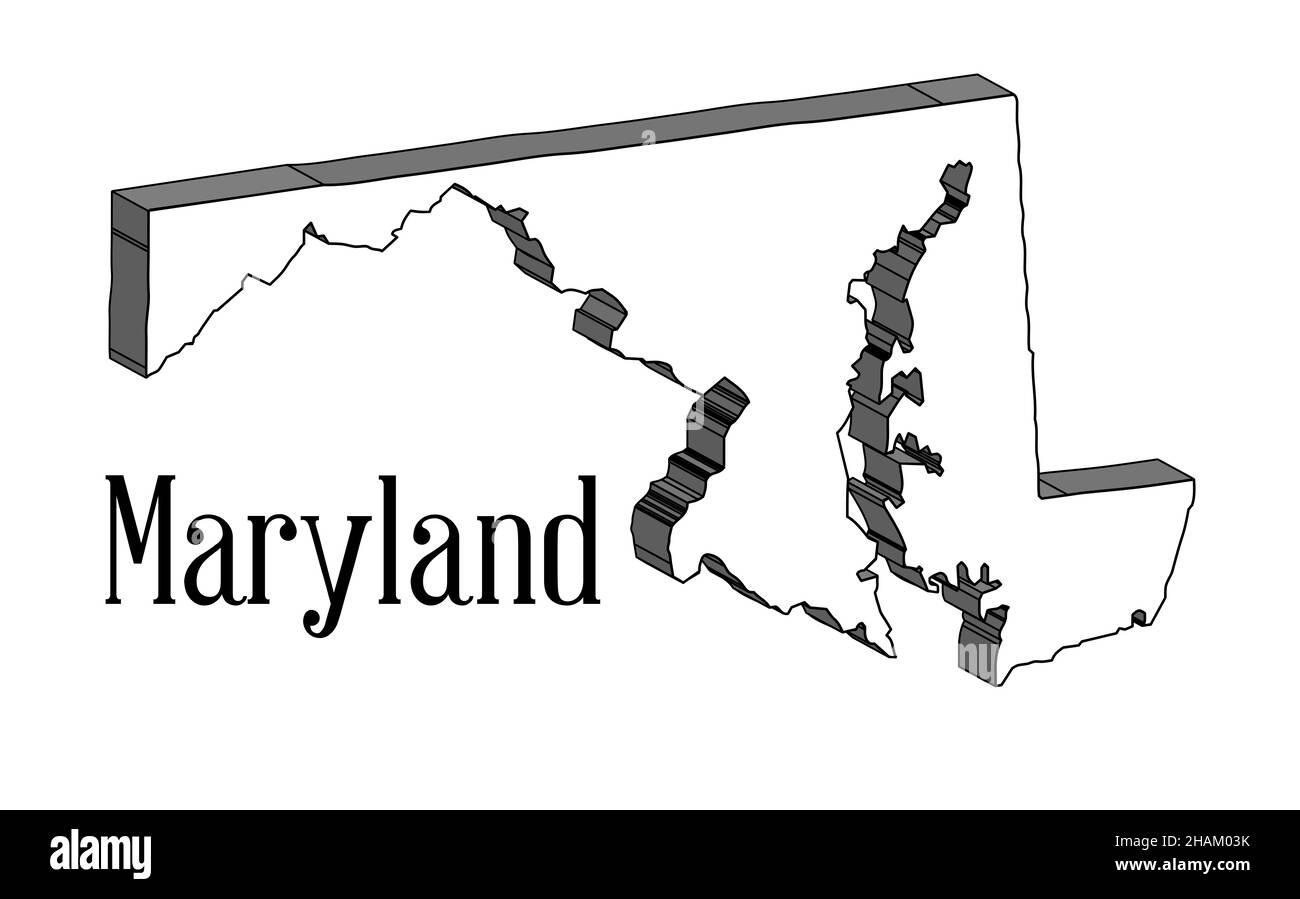 Outline 3D map of the state of Maryland Stock Photo - Alamy