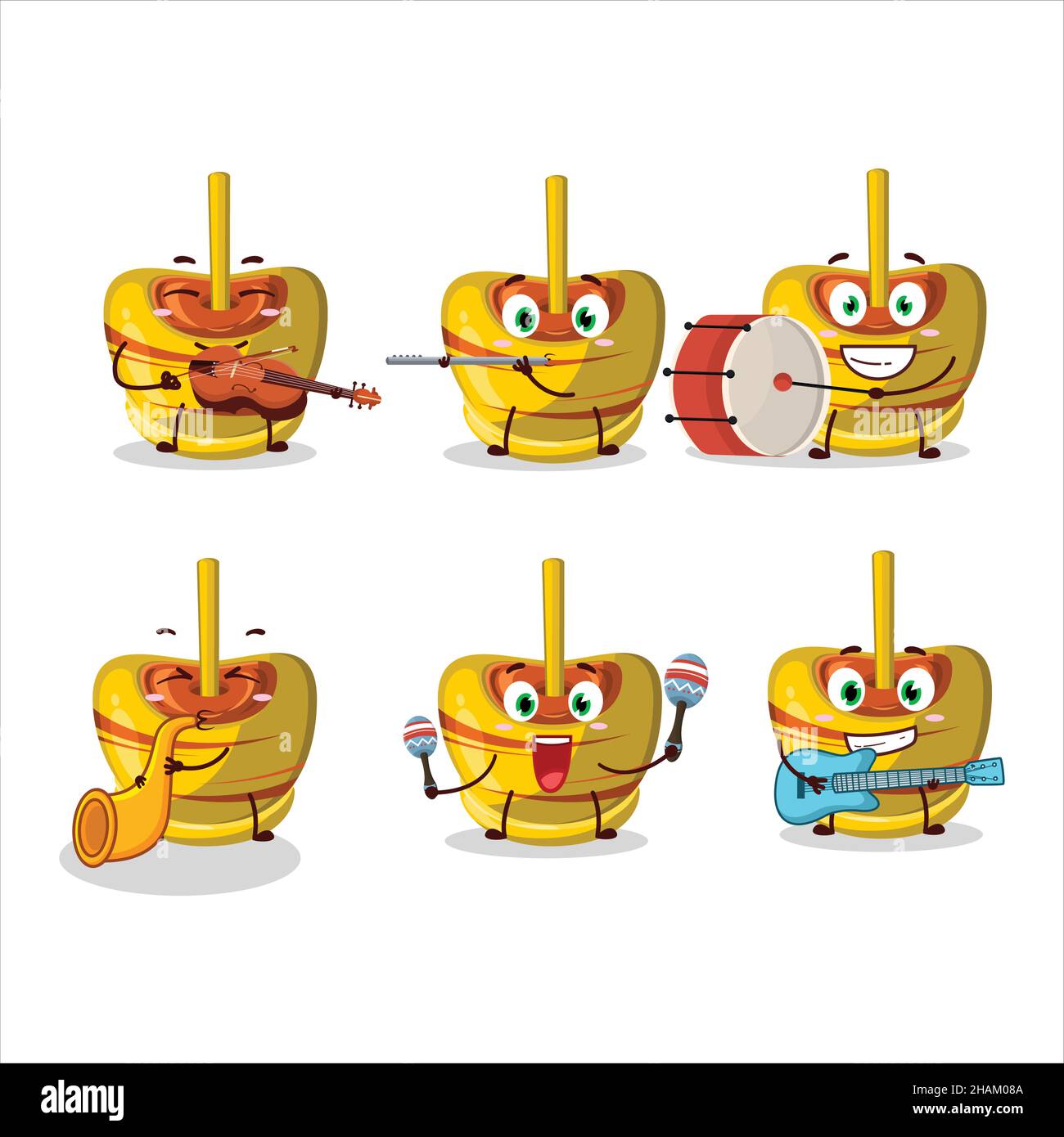 Cartoon character of yellow sugar candy playing some musical ...
