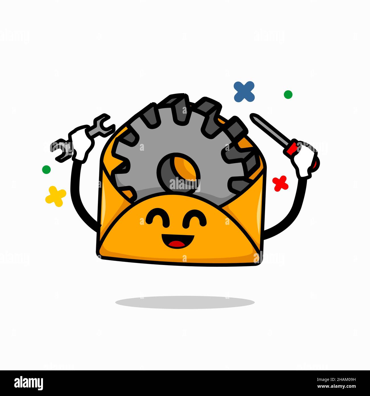 email setting concept. isolated cute mail cartoon face vector with cog ...