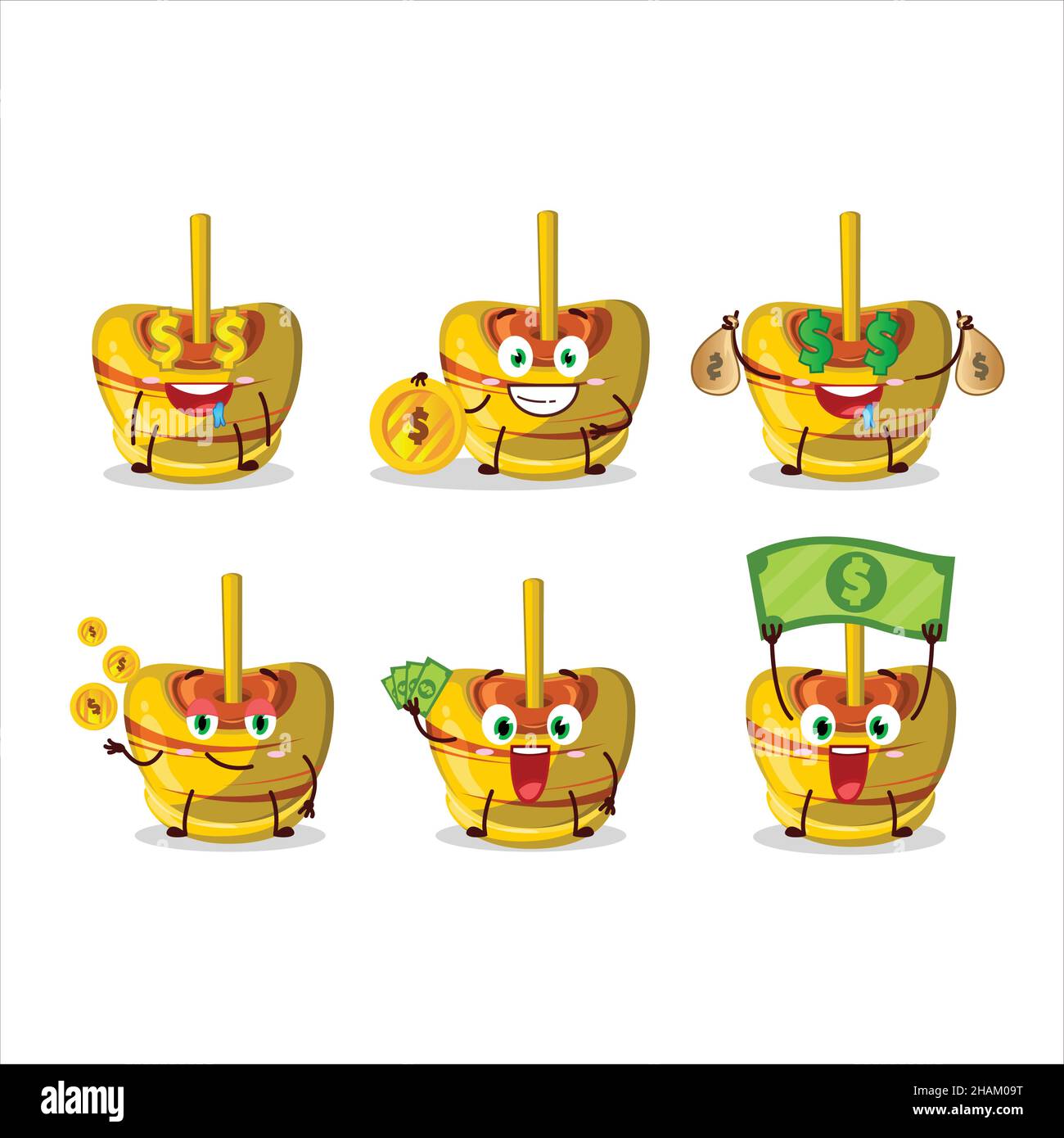 Yellow sugar candy cartoon character with cute emoticon bring money ...