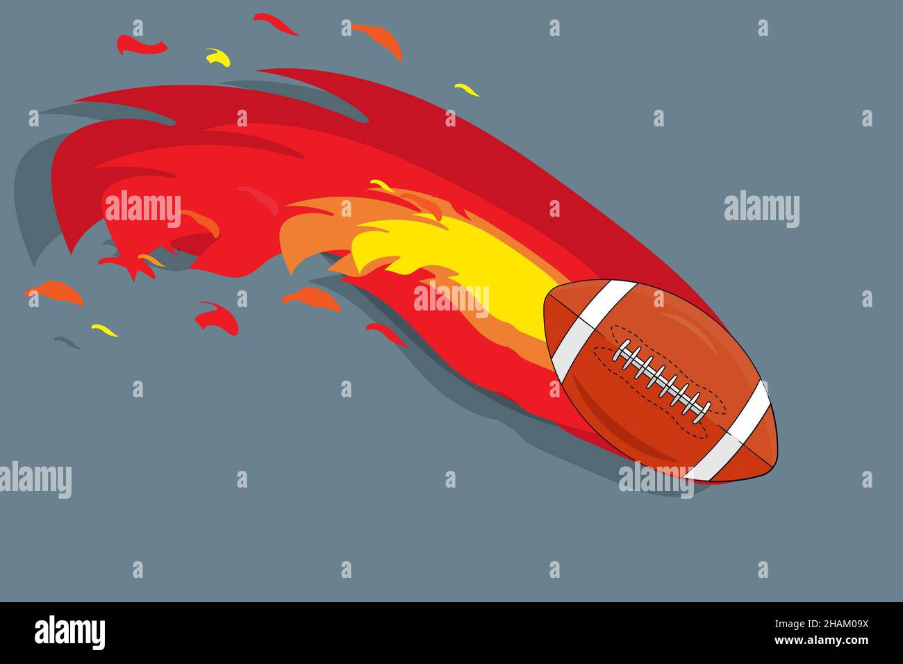 Close-up vector illustration of a rugby ball flying at high speed ...