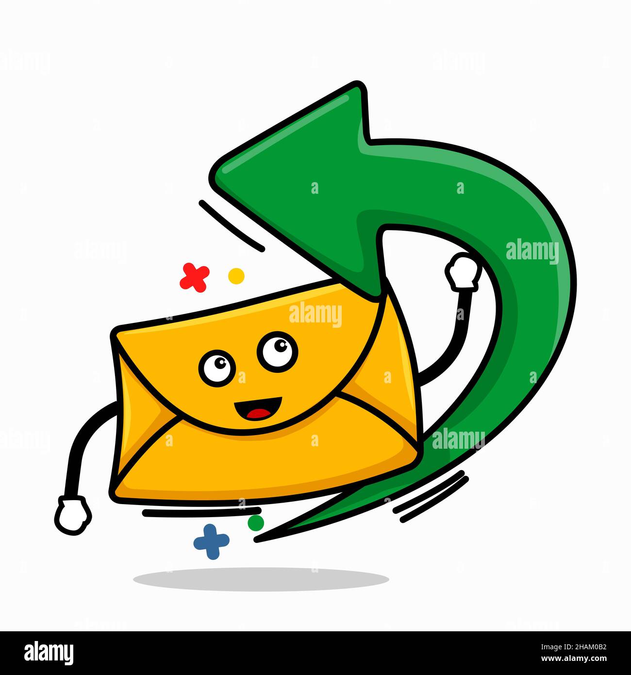 reply email concept. isolated cute mail cartoon face with reply arrow ...