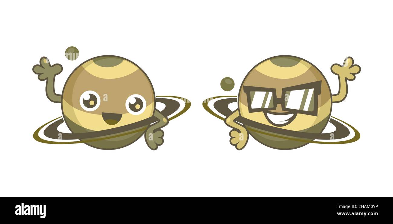 Simple Funny Isolated Happy Smiling Saturn Planet Cartoon Characters ...