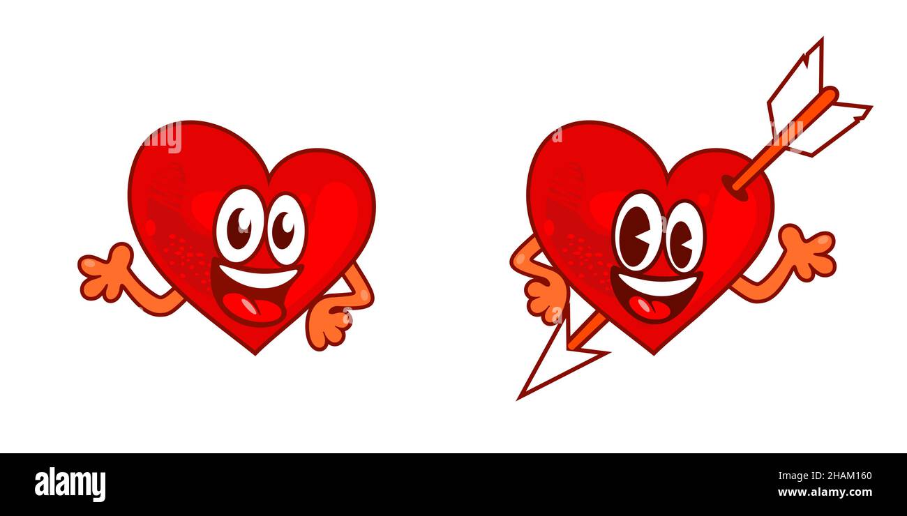 Simple Heart Cartoon Mascot Characters Vector Illustration Stock Vector ...