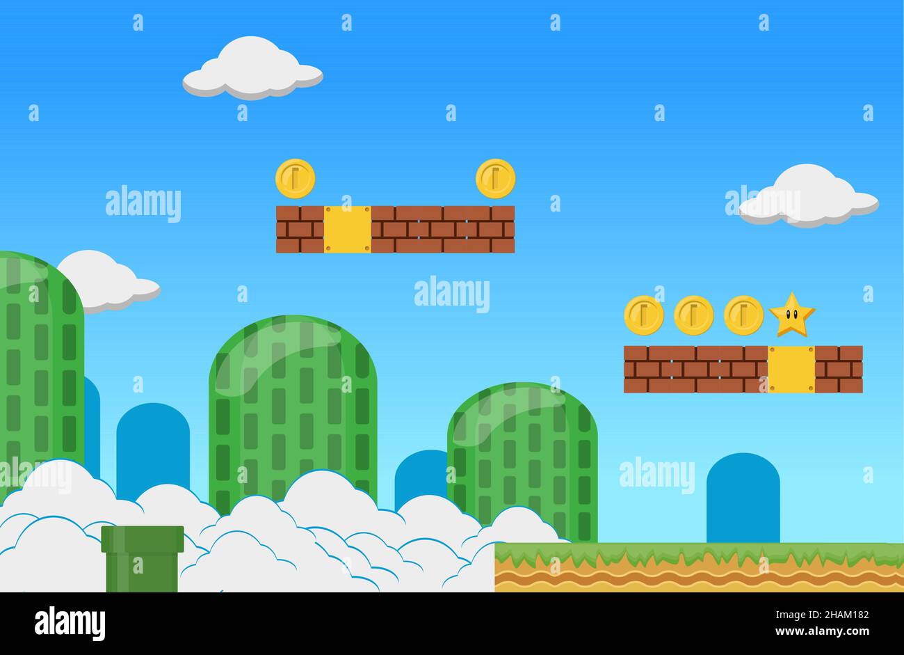 Vector flat birthday invitation with super mario. Cartoon-style ...