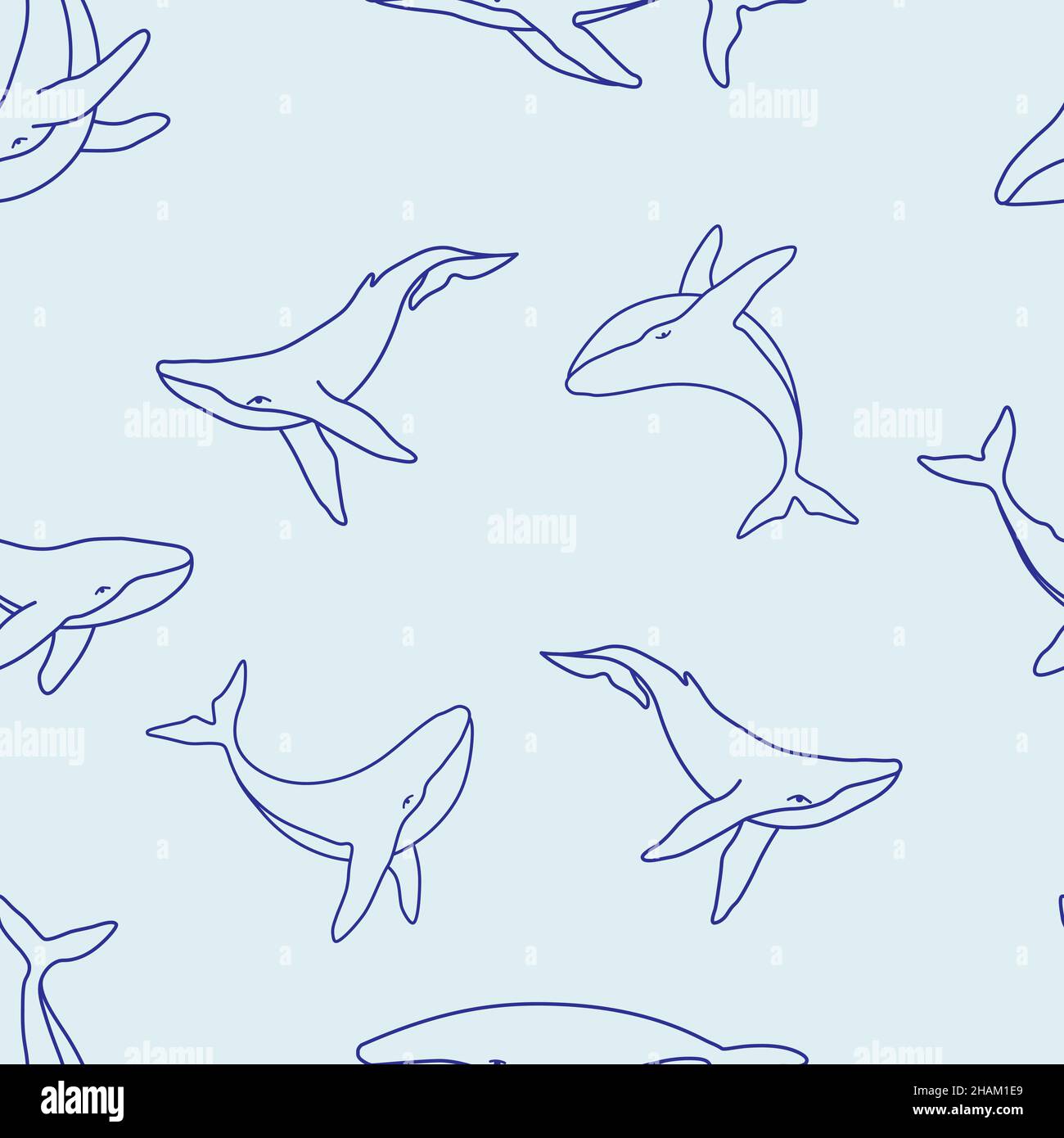 Seamless pattern with humpback whales and waves minimalist simple ...