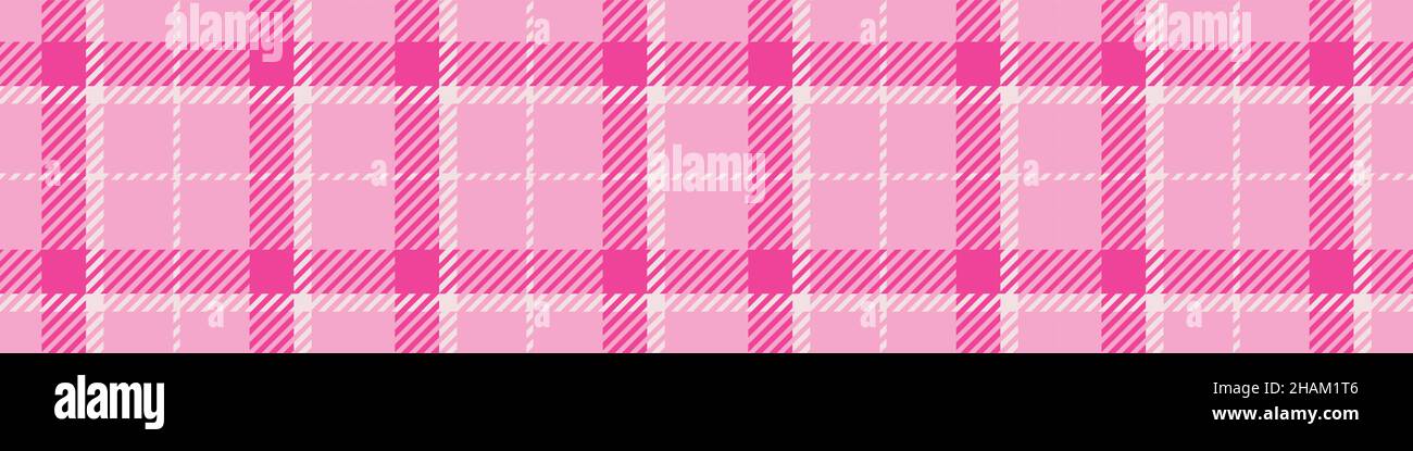 Girly pink seamless plaid vector border. Gingham bright color checker ...