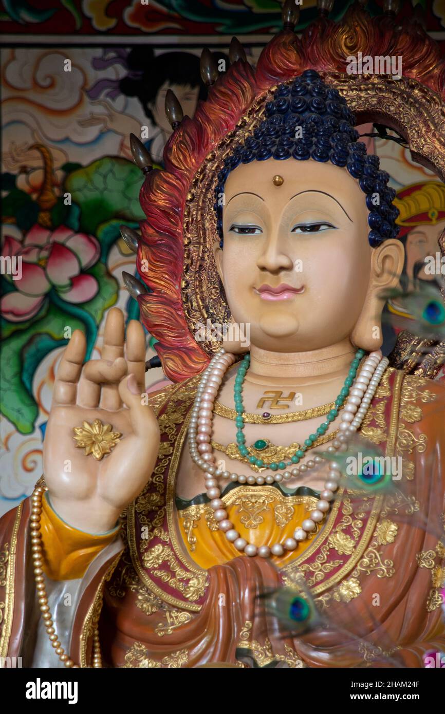 Close-up of multicolor beautiful Buddha's face in Chinese art Stock ...
