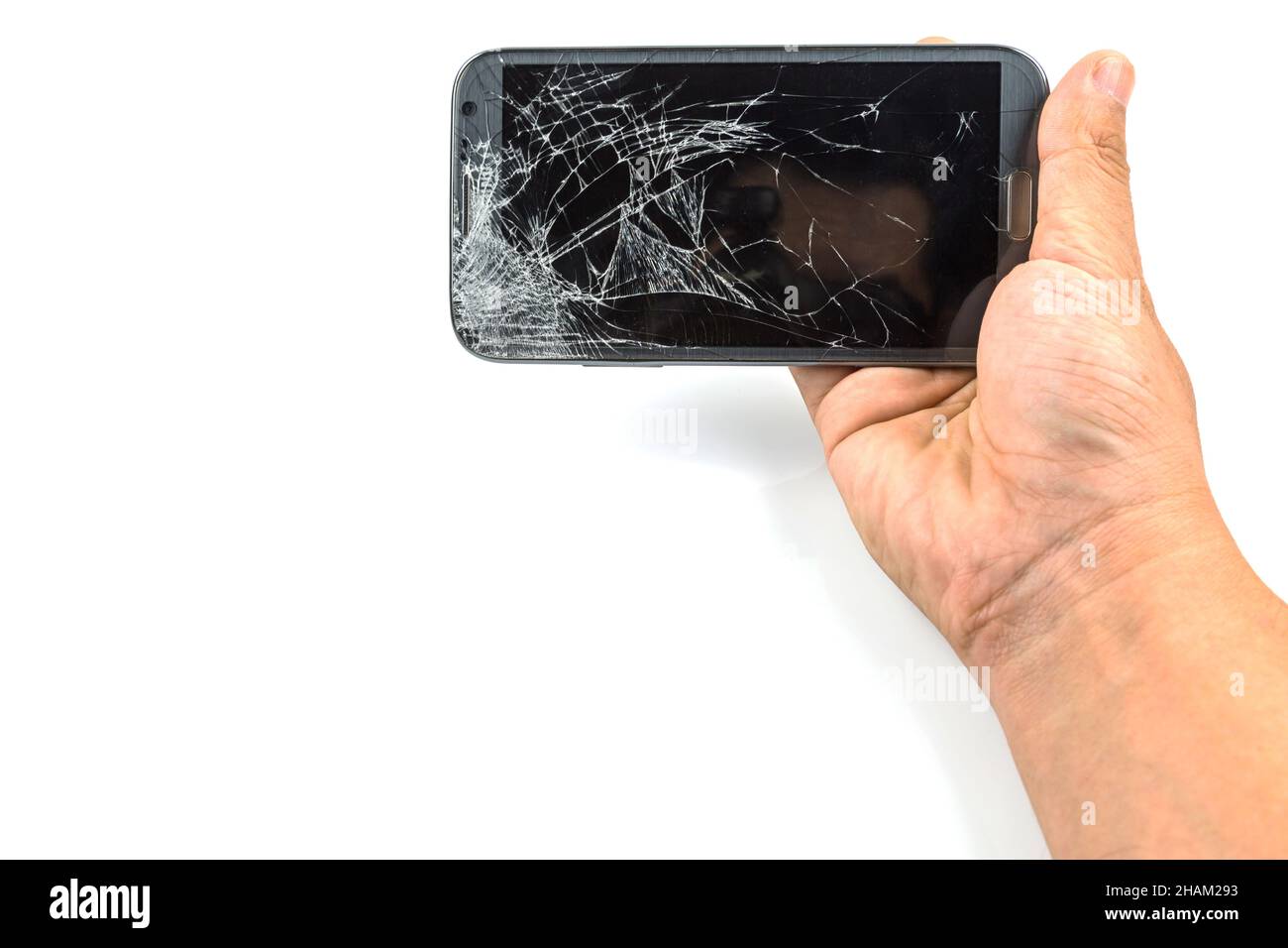 Smartphone drop to the floor and screen damage broken isolated on white ...