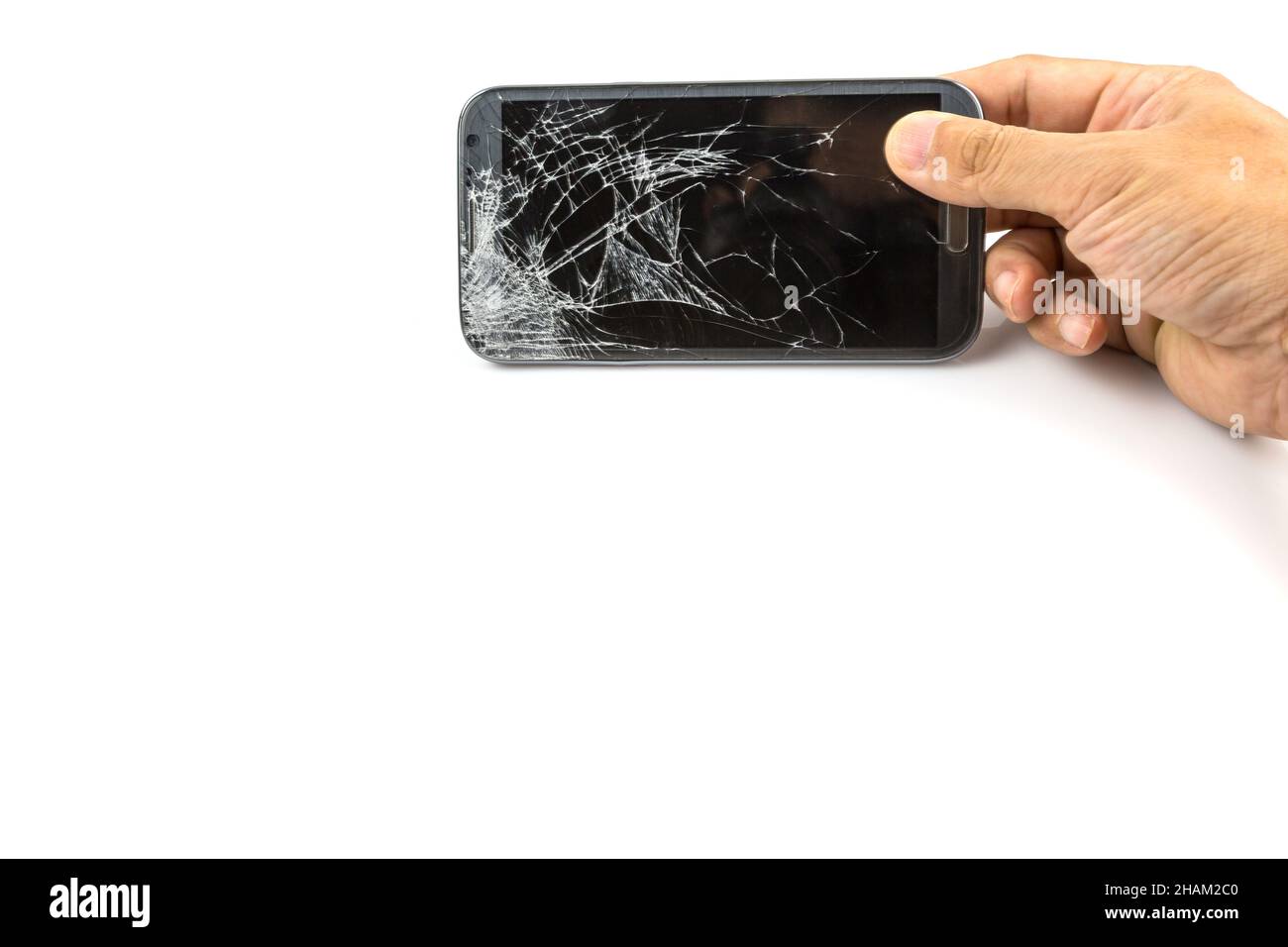 Smartphone drop to the floor and screen damage broken isolated on white ...