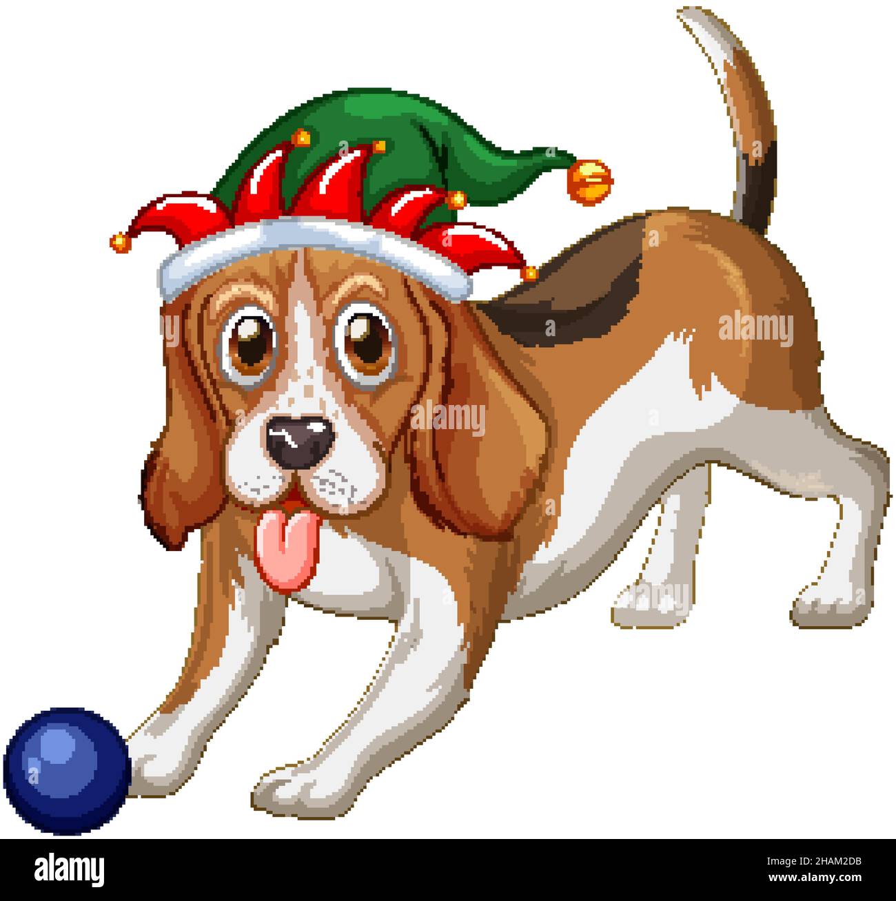Beagle dog wearing Christmas hat illustration Stock Vector Image & Art ...