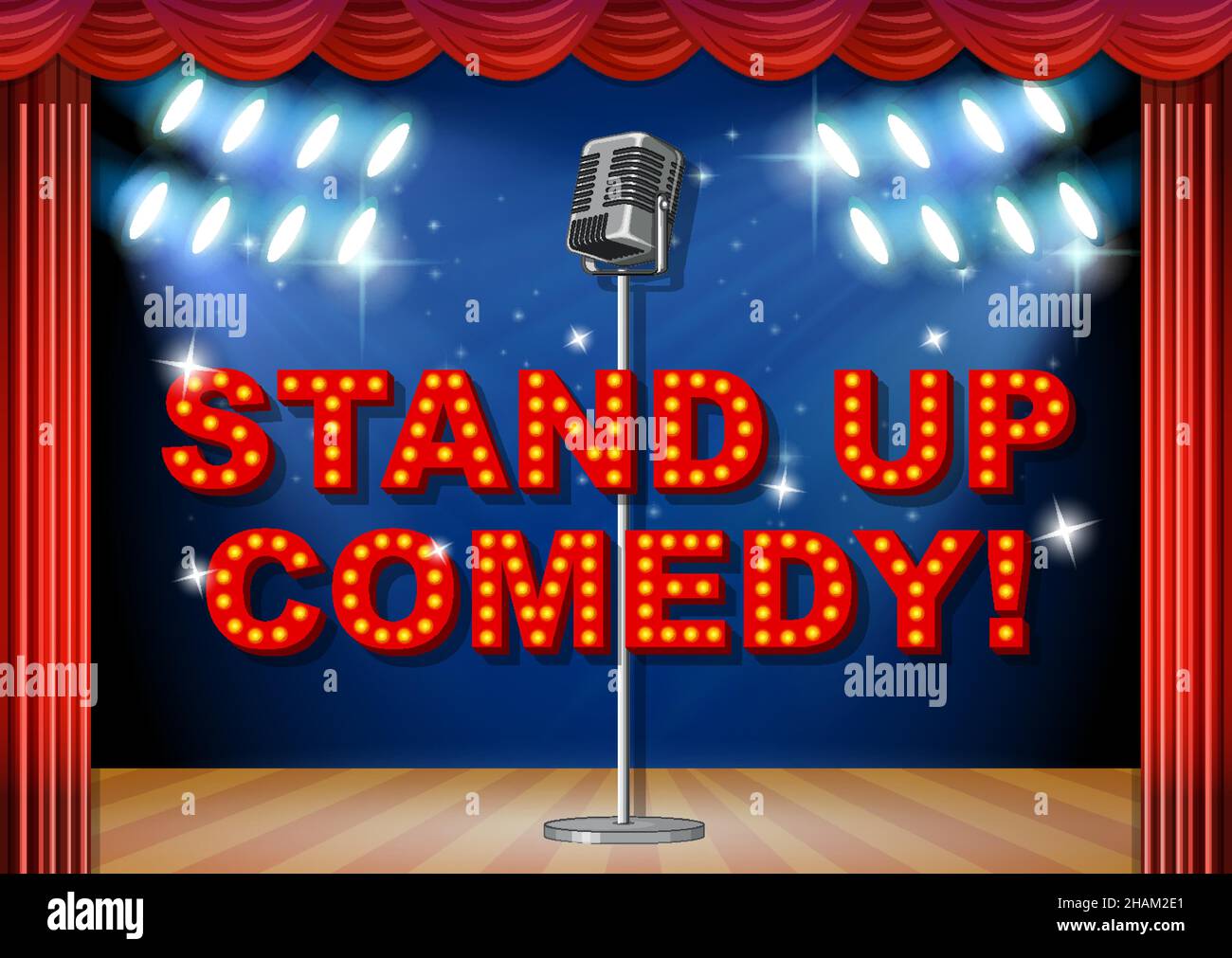 Stand up comedy banner with vintage microphone illustration Stock ...