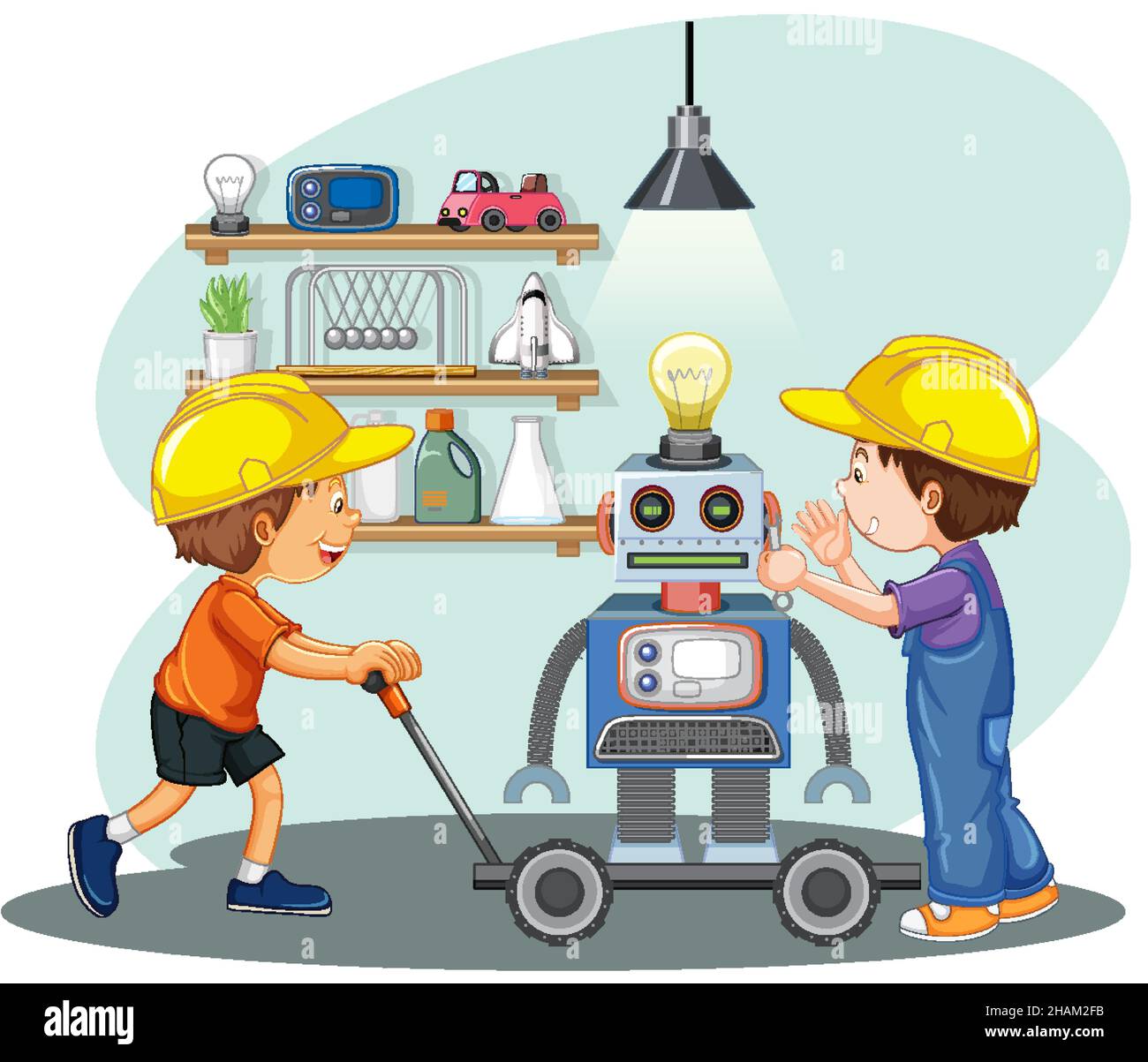 Children fixing a robot together illustration Stock Vector Image & Art ...