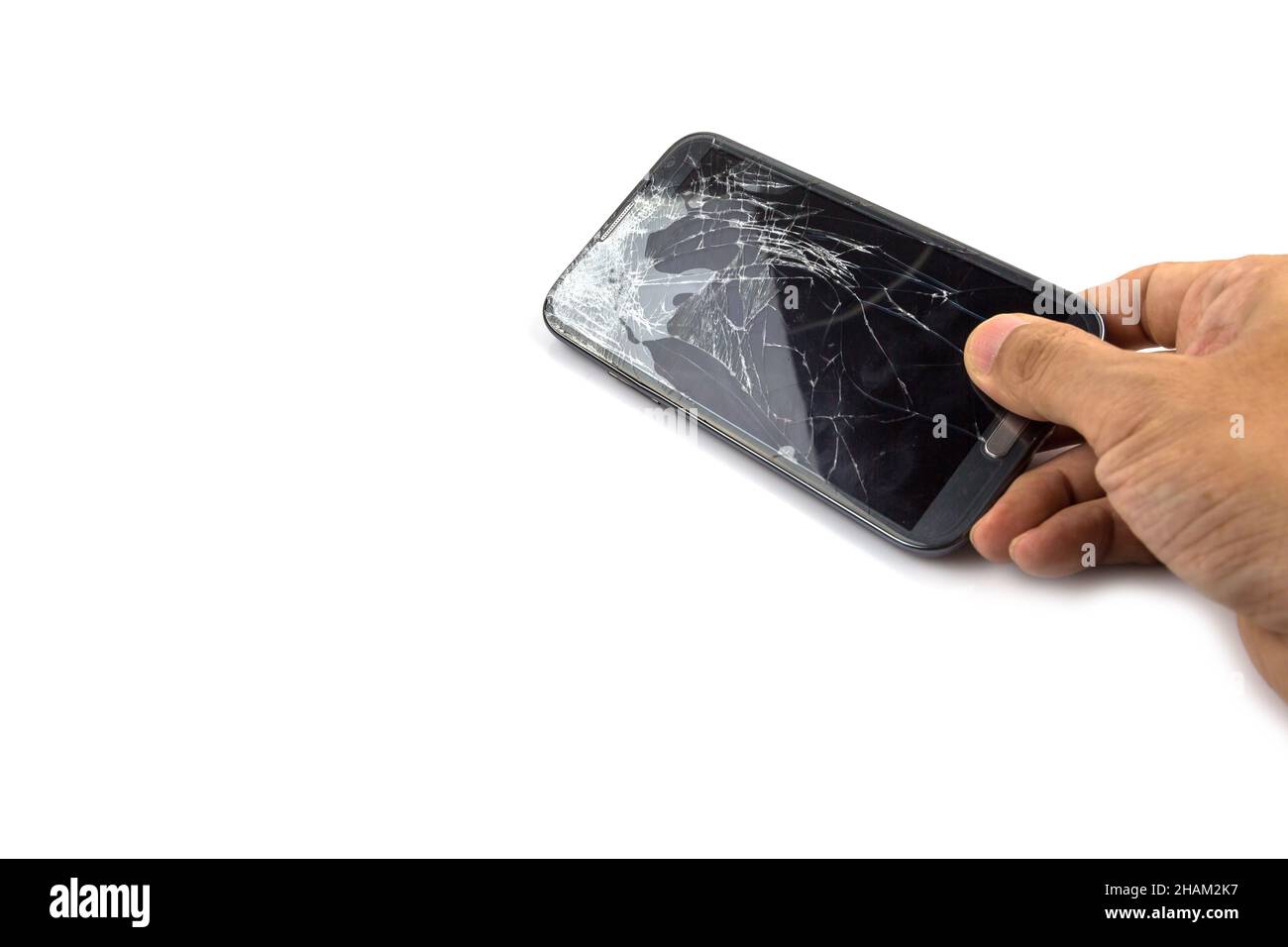 Smartphone drop to the floor and screen damage broken isolated on white ...