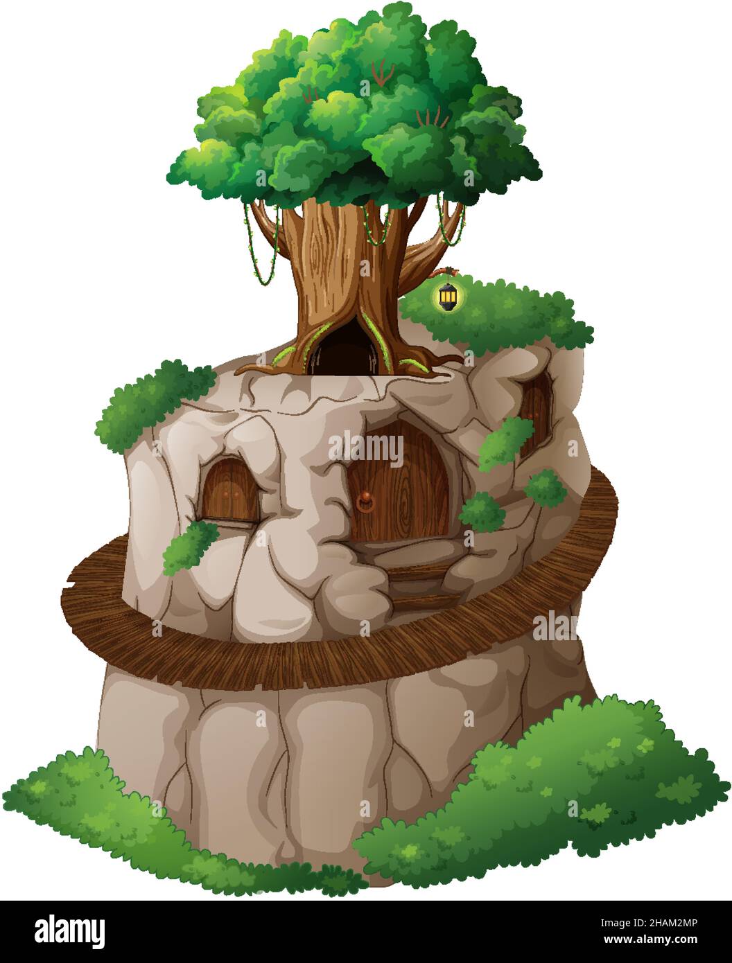 Isolated fantasy tree on cliff illustration Stock Vector Image & Art ...
