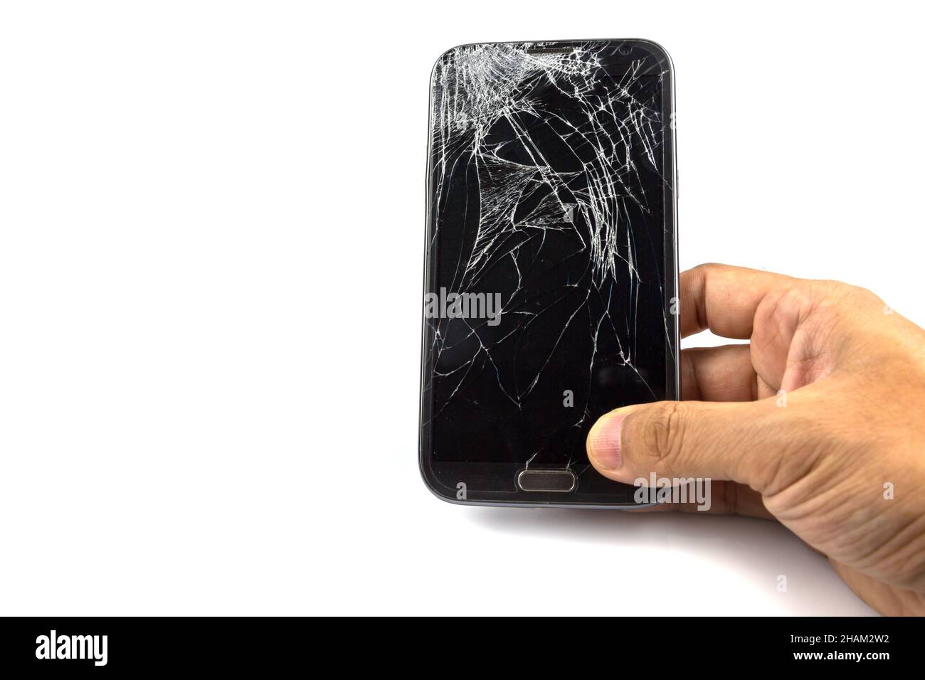 Smartphone drop to the floor and screen damage broken isolated on white ...