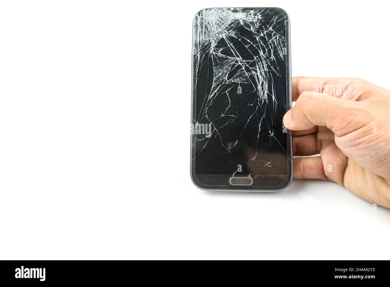 Smartphone drop to the floor and screen damage broken isolated on white ...