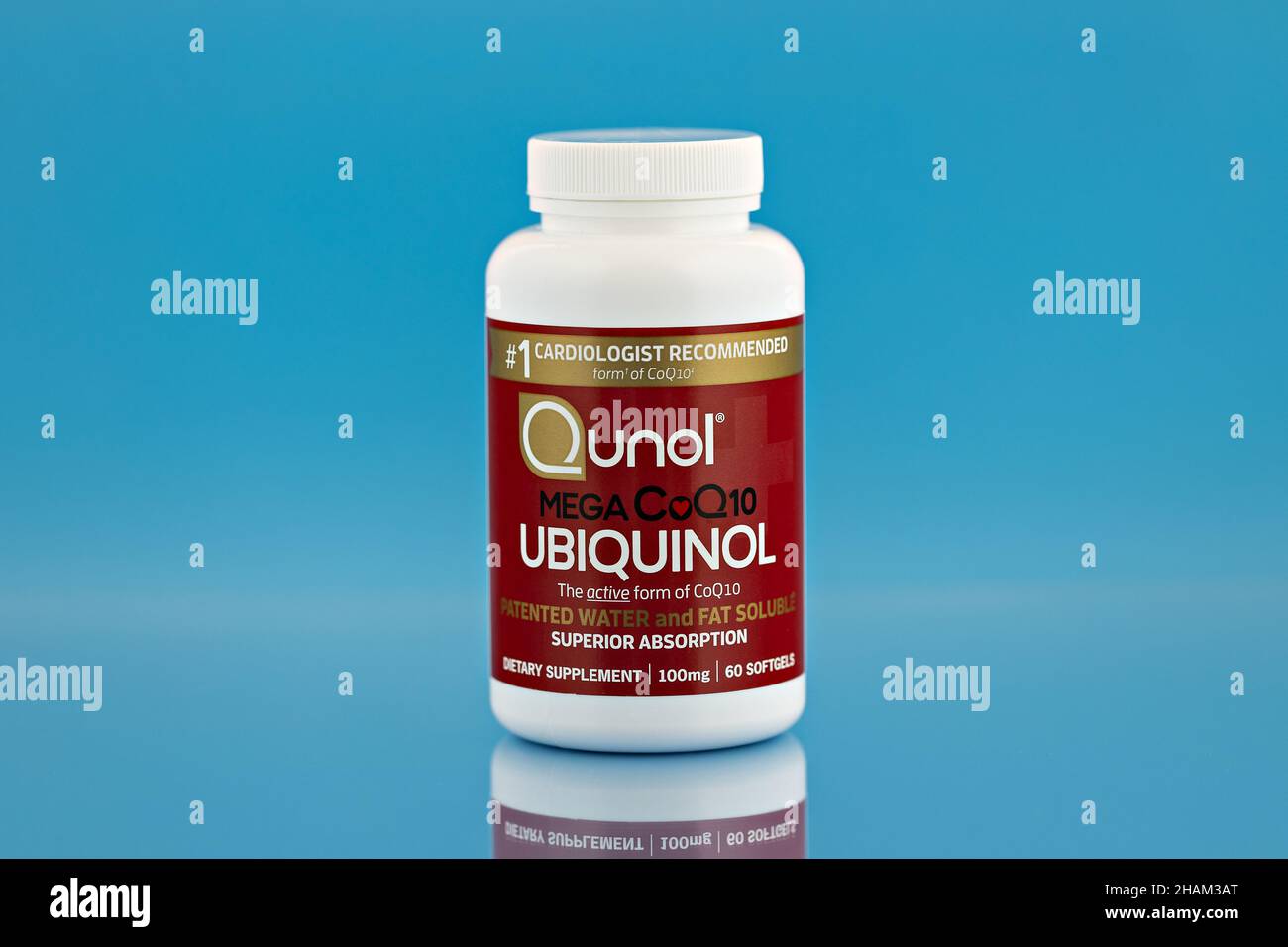 ubiquinol (coQ10) coenzyme q10 supplement softgels in the jar. dietary ...