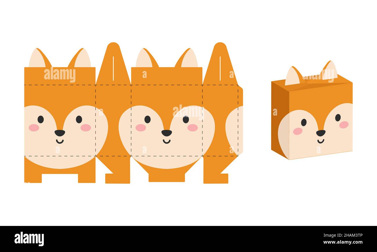 Simple packaging favor box fox design for sweets, candies, presents ...