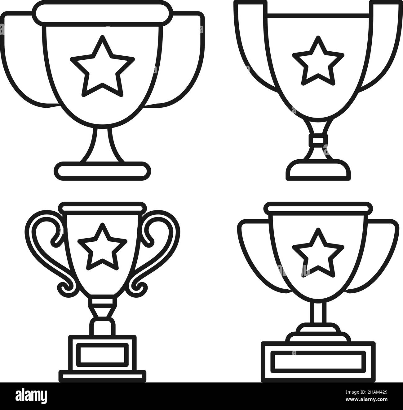 Line art black and white winner goblet set. Victory themed vector ...