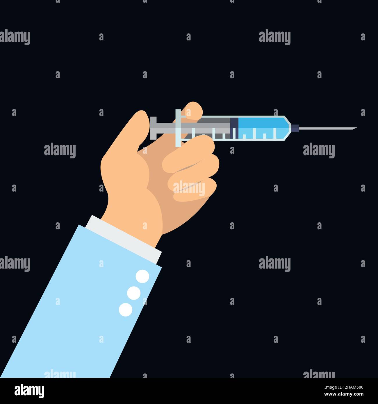 Hand holding syringe with vaccine, symbol of professional profession ...