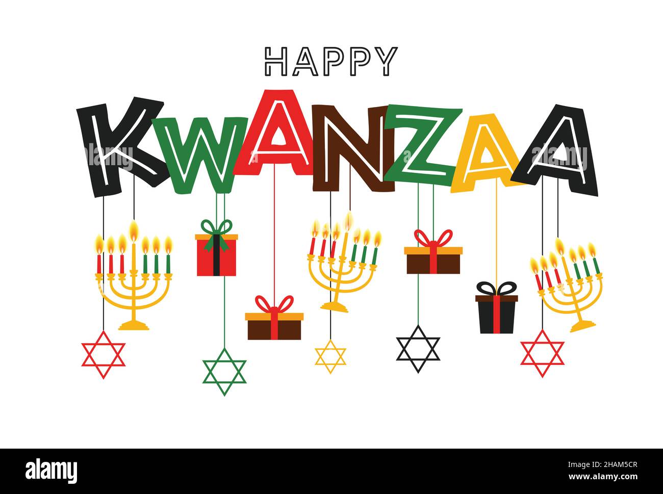 Vector collection of Happy Kwanzaa. Holiday symbols on white background ...
