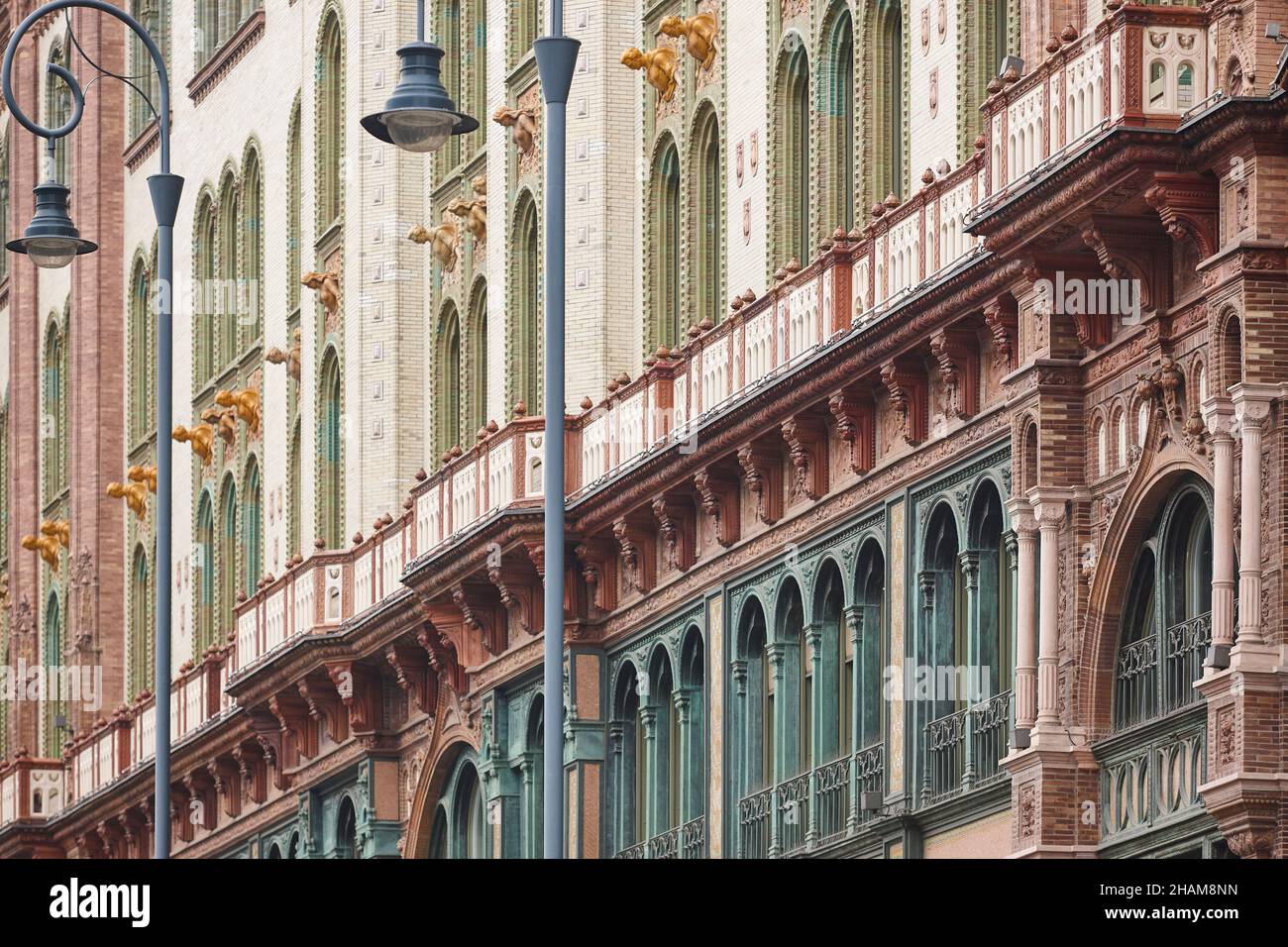 Art noveau picturesque building facade in Budapest. Secession hungarian ...